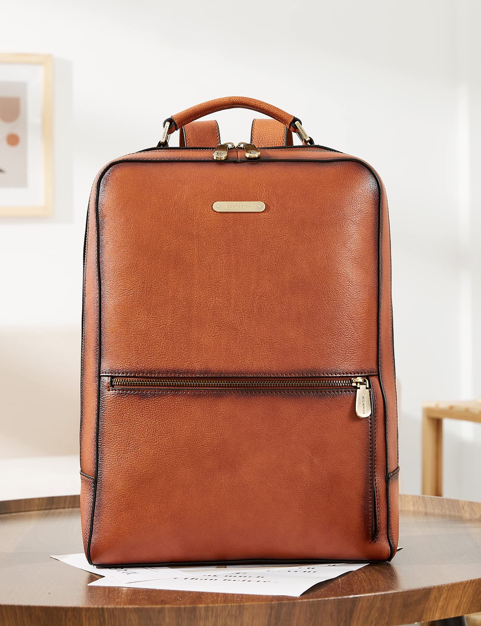 BOSTANTEN Genuine Leather Laptop Backpack 15.6 inch Computer Bag Vintage Business Work Backpack Travel Daypack for Men Women
