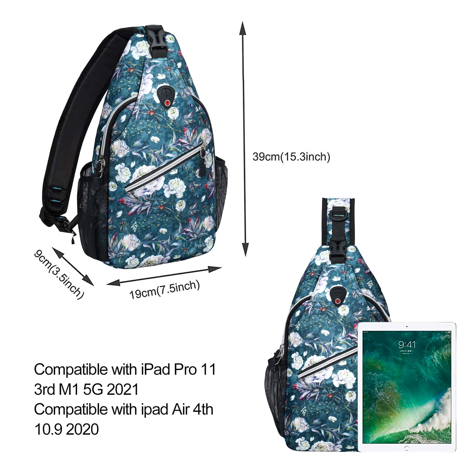MOSISO Sling Backpack, Multipurpose Travel Hiking Daypack Rope Crossbody Shoulder Bag, Rosa Banksiae