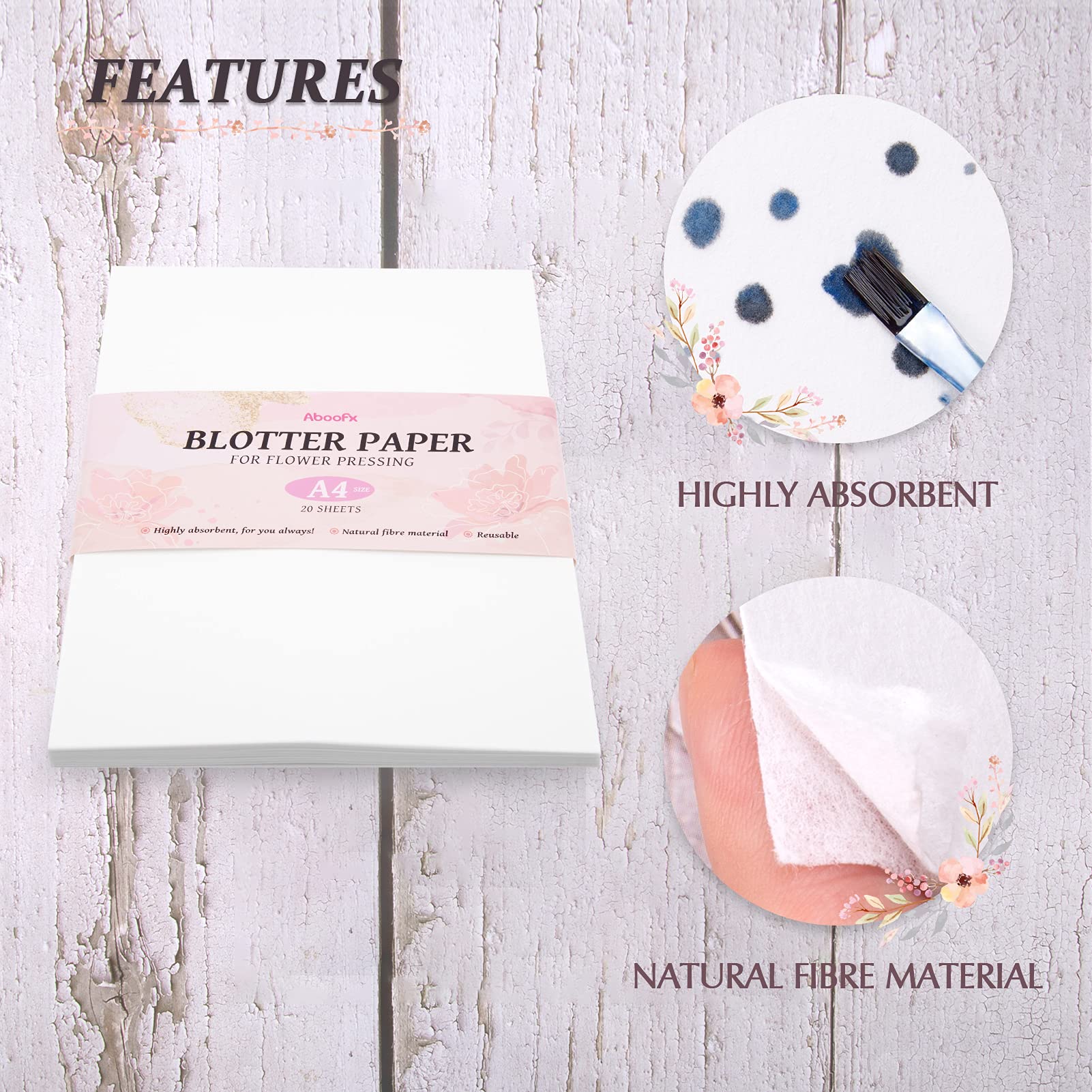 Aboofx 20 Sheets Blotting Paper for Flower Press, Large A4 Highly Absorbent and Reusable Blotter Paper for Flower Press Herbarium Paper Craft 8.26 x 11.8 inch Blotter Paper Sheets