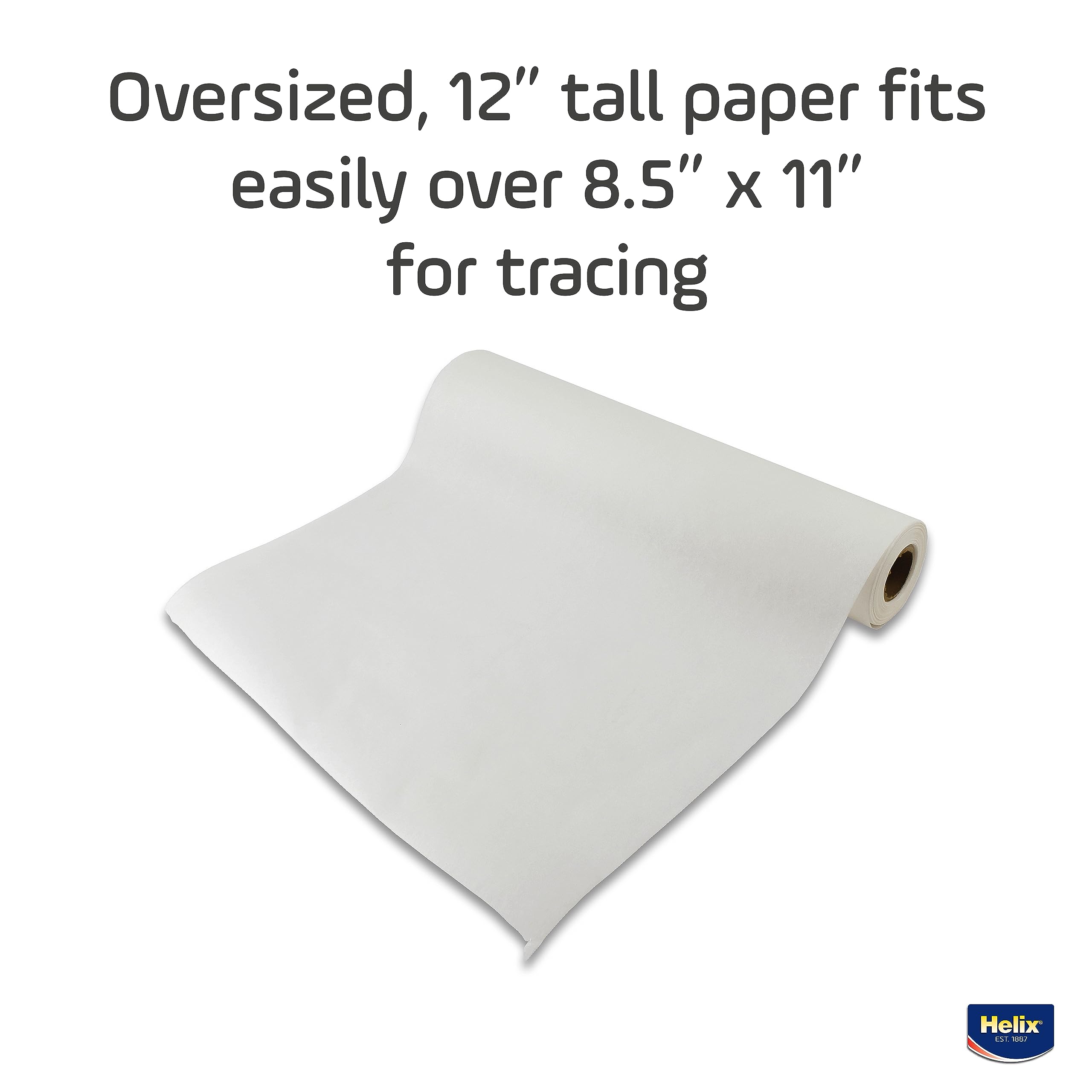 Helix Tracing & Sketching Paper Roll, White, High Transparency, 12 Inches x 50 Yards (37801)