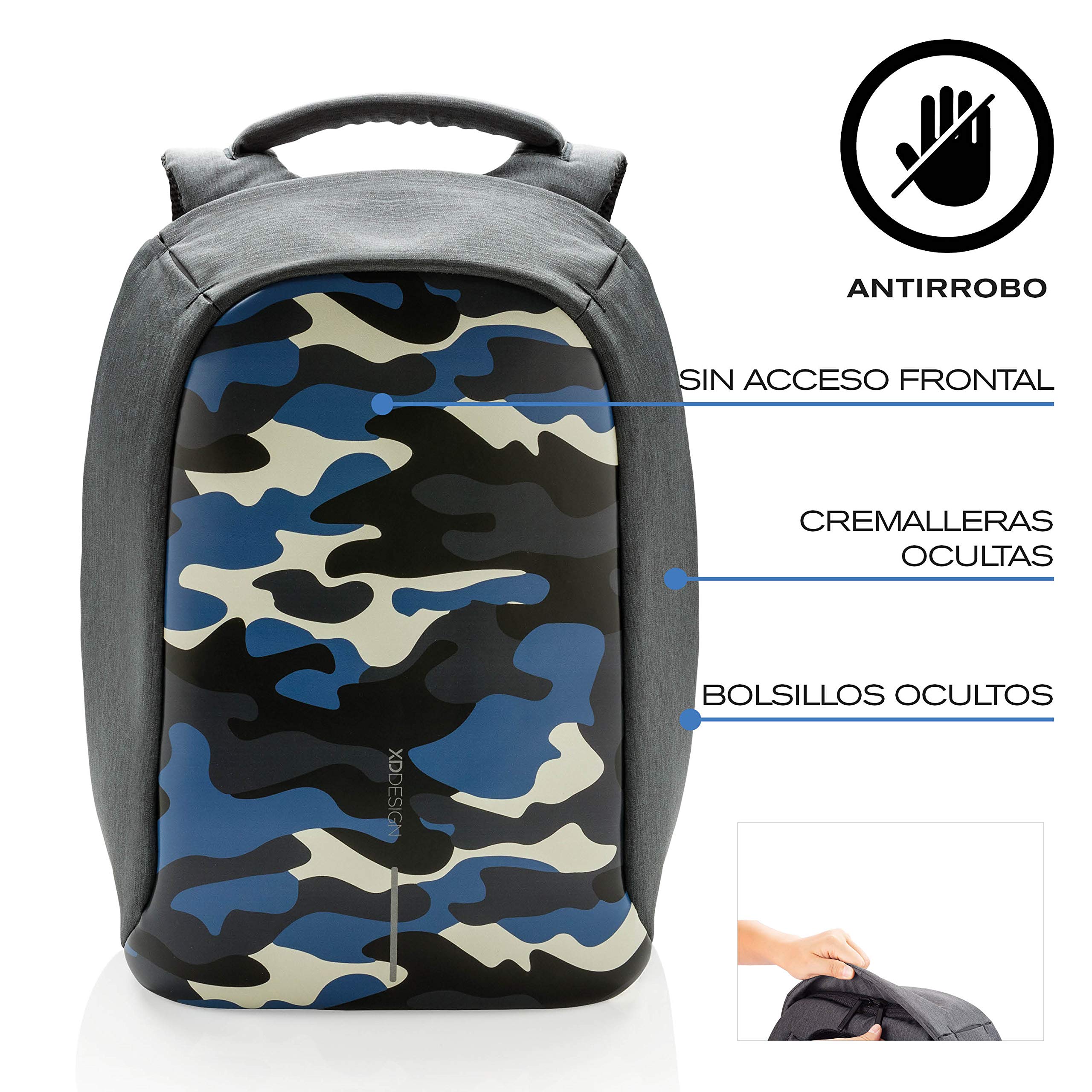 XDDesign Bobby Compact Print Anti-Theft Laptop USB Backpack Camouflage Blue
