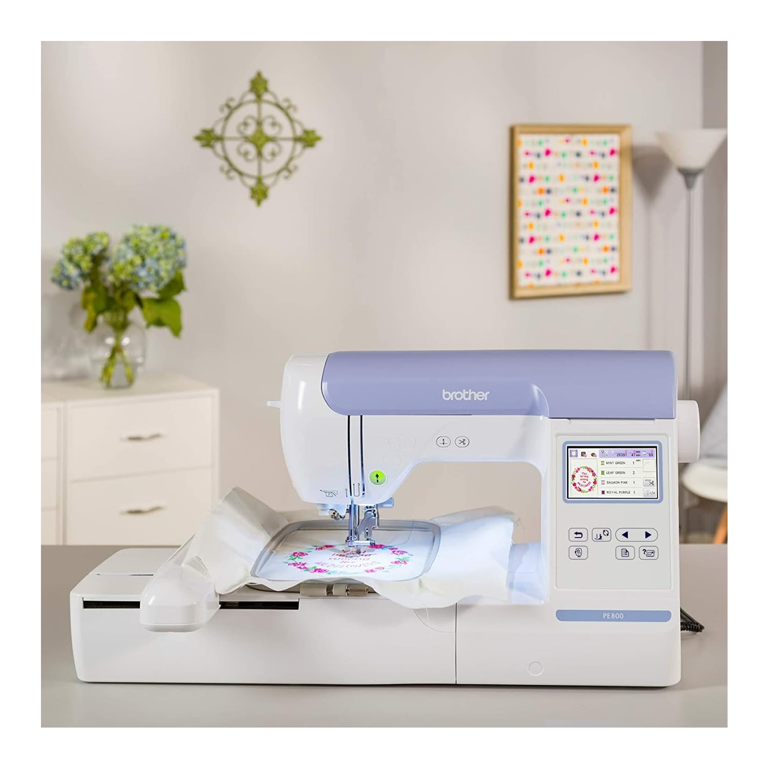 Brother PE800 Embroidery Machine, 138 Built-in Designs, 5" x 7" Hoop Area, Large 3.2" LCD Touchscreen, USB Port, 11 Font Styles