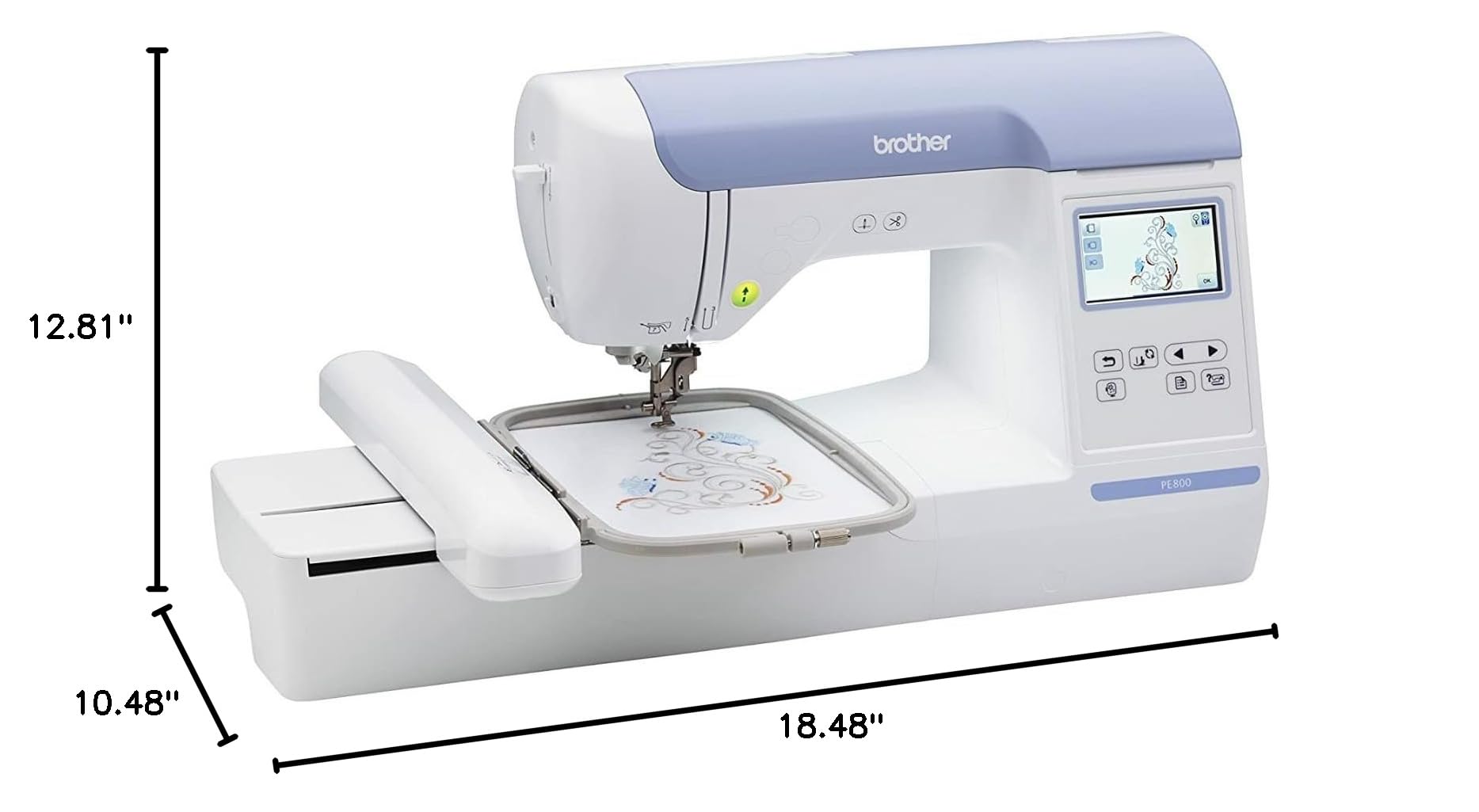 Brother PE800 Embroidery Machine, 138 Built-in Designs, 5" x 7" Hoop Area, Large 3.2" LCD Touchscreen, USB Port, 11 Font Styles