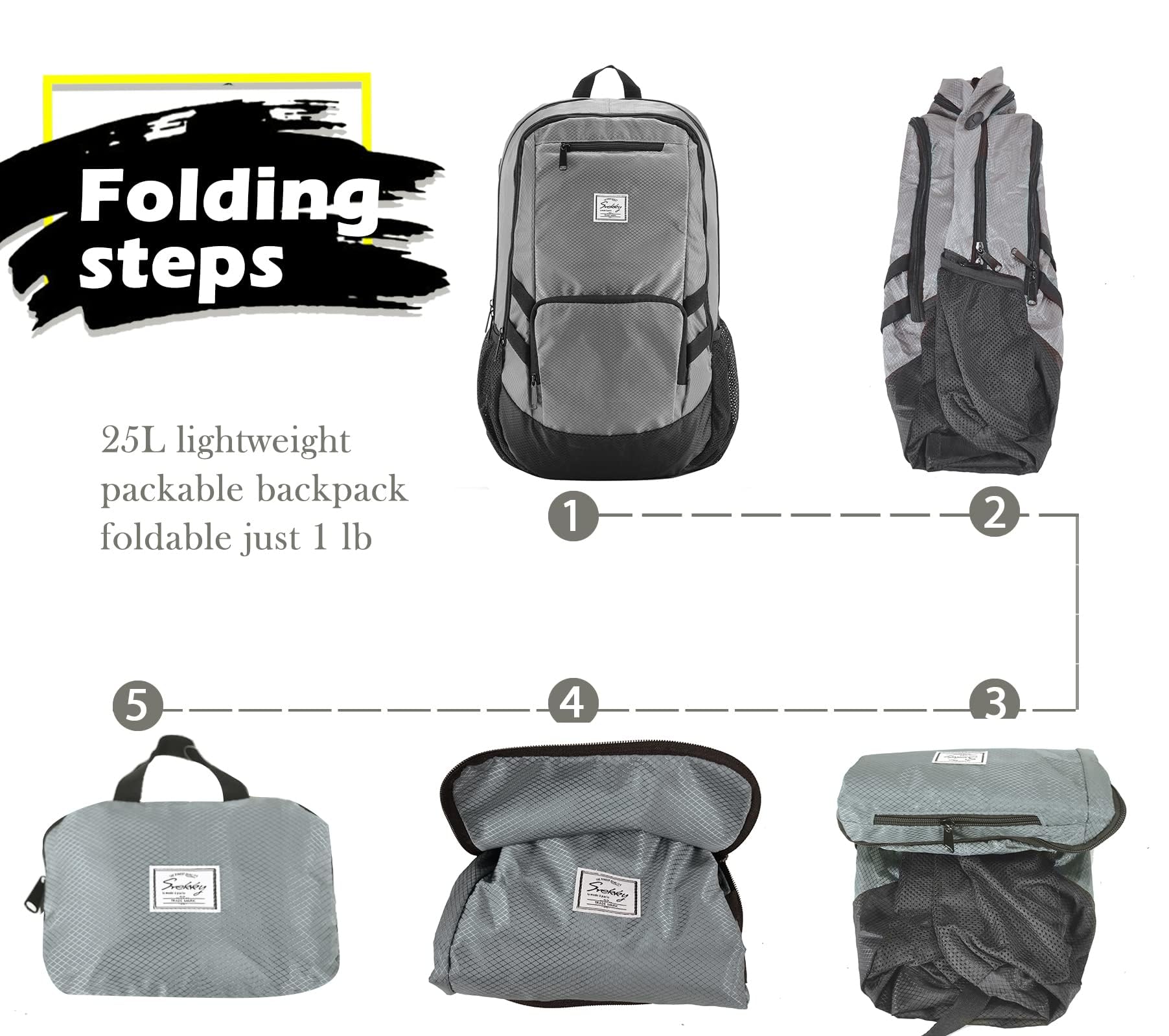 25L Lightweight Packable Backpack Handy Water Resistant Foldable Daypack Bag for Travel Camping Outdoor (Black)