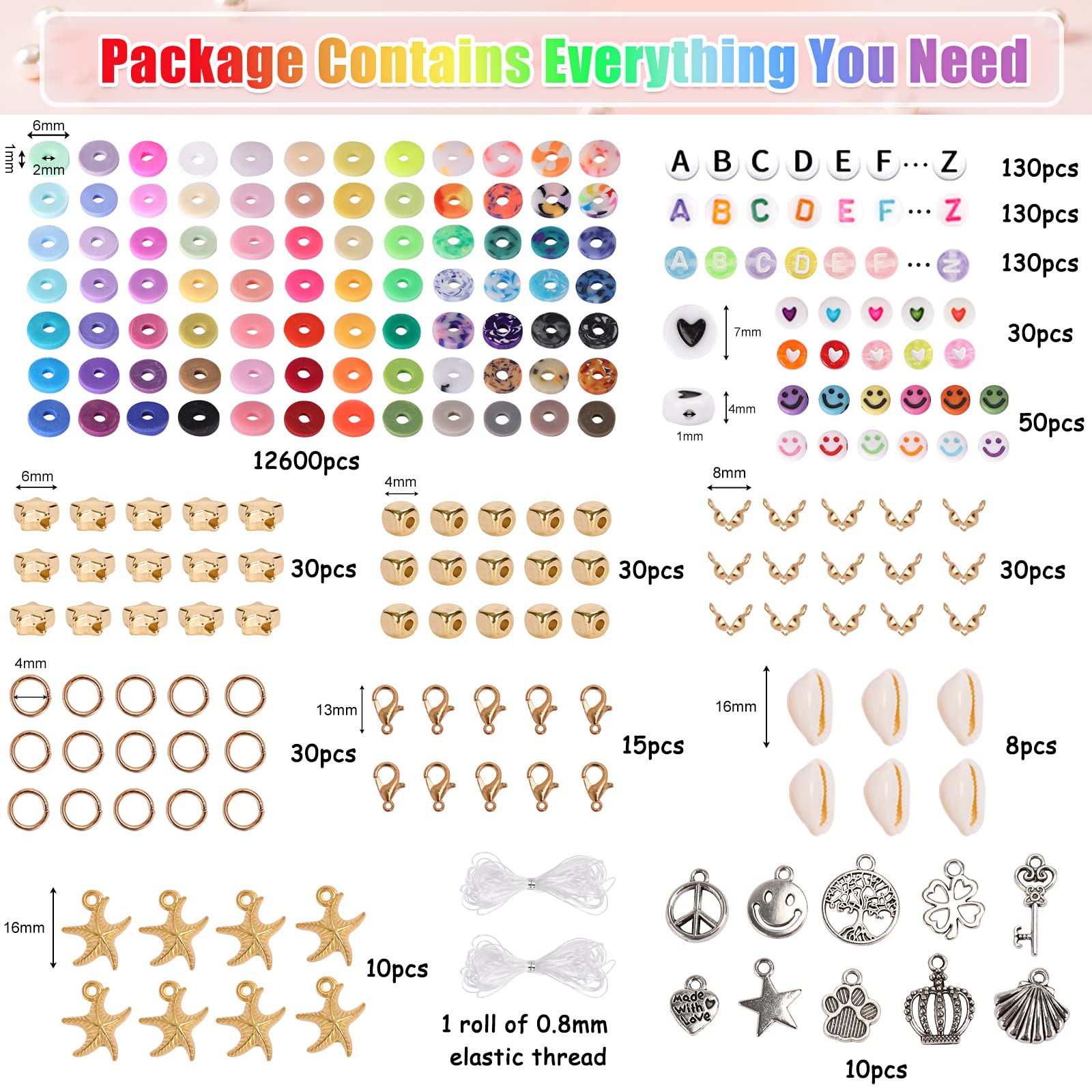 QUEFE 12600pcs, 84 Colors Clay Beads Kit for Bracelet Making, Heishi Beads Flat Round Polymer Clay Spacer Beads with Pendant Charms Kit and Letter Beads, Crafts for Earrings Bracelets Necklace
