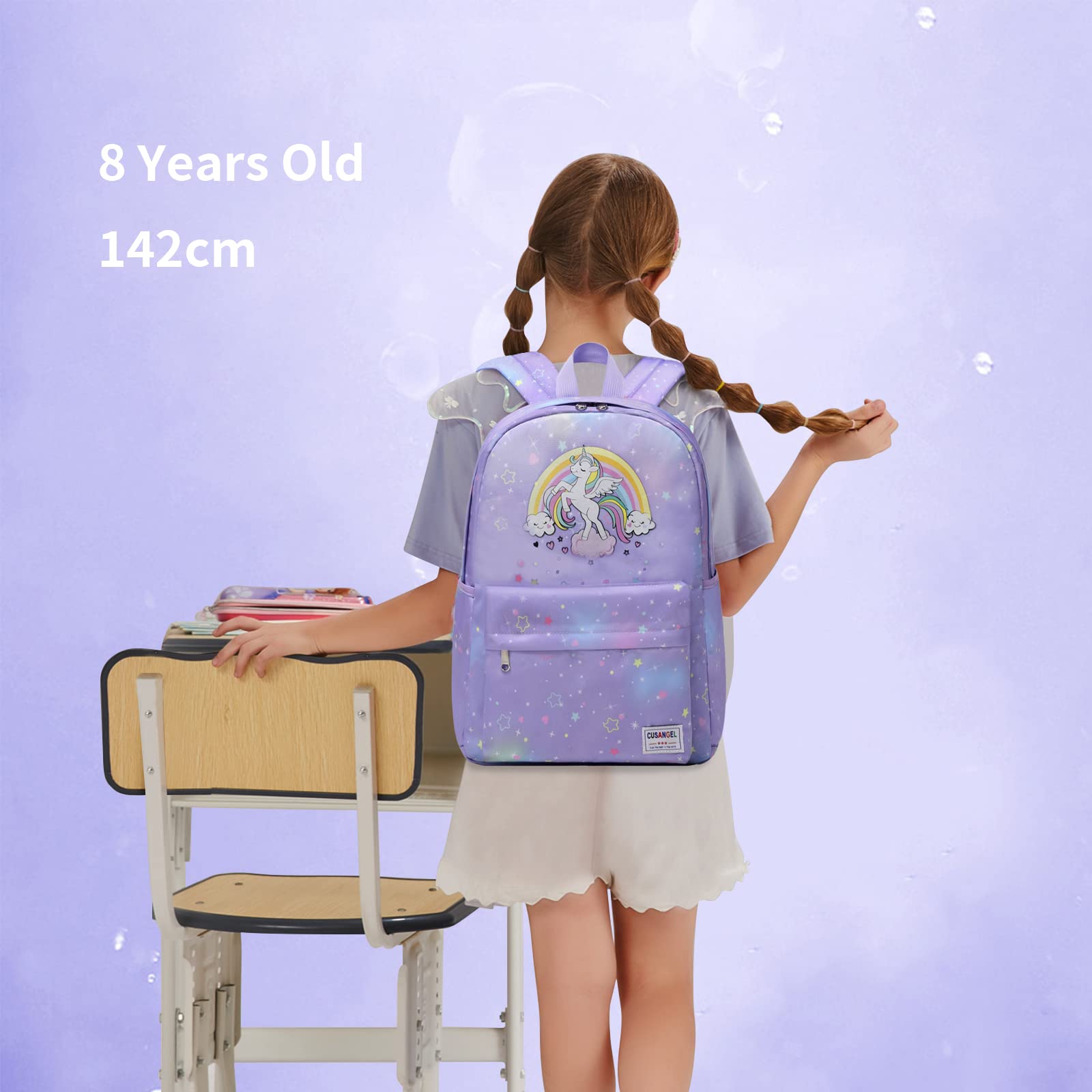 Cusangel Kids Backpack, Durable Cute Multi Compartment Toddler Preschool Elenemtary Backpack for Boys and Girls(Purple)