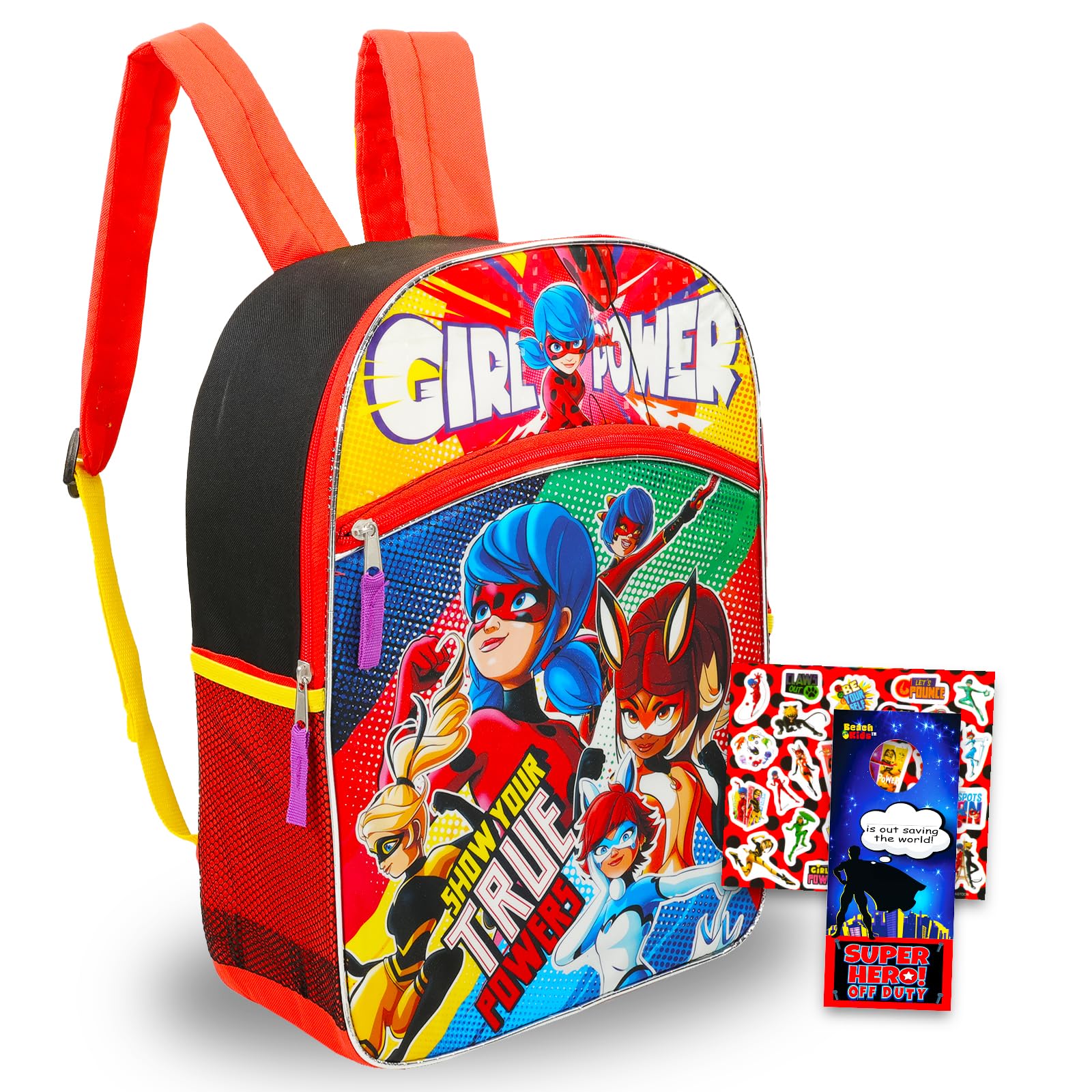 Miraculous Ladybug Backpack Set - Bundle with 16" Miraculous Ladybug Backpack with Superhero Stickers and More (Miraculous Ladybug School Supplies)