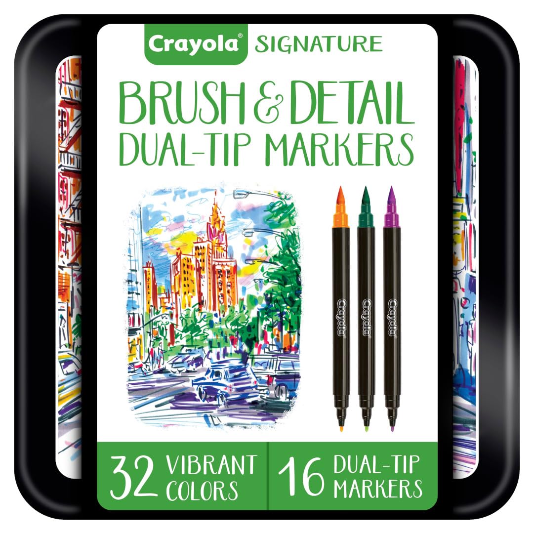 Crayola Brush & Detail Dual Tip Marker Set (32ct), Adult Coloring Markers, Gifts for Teens & Adults