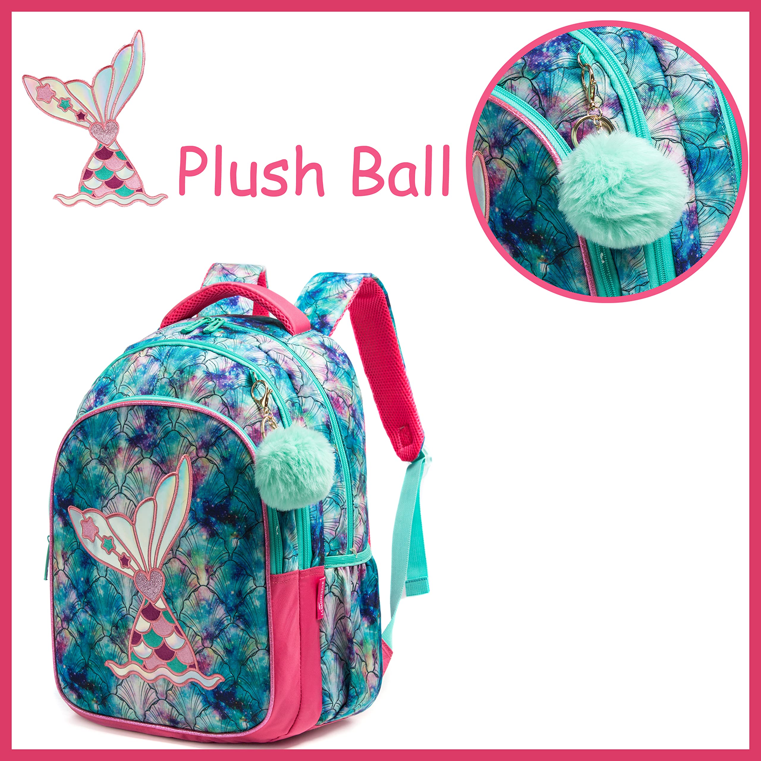School Backpack for Girls Mermaid 3 in 1 Bookbag Kids Backpack for Girls Elementary Preschool Student
