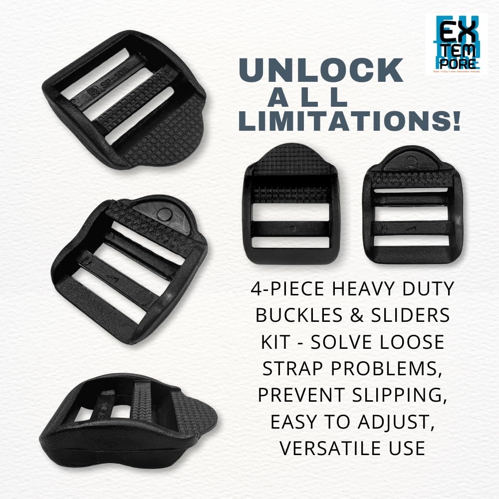 4 Pcs 1 inch (25mm) Plastic Ladder Slider adjustable Lock Buckles, Plastic tension lock triglide, Plastic Replacement for Belt backpack strap adjuster replacement (Black)