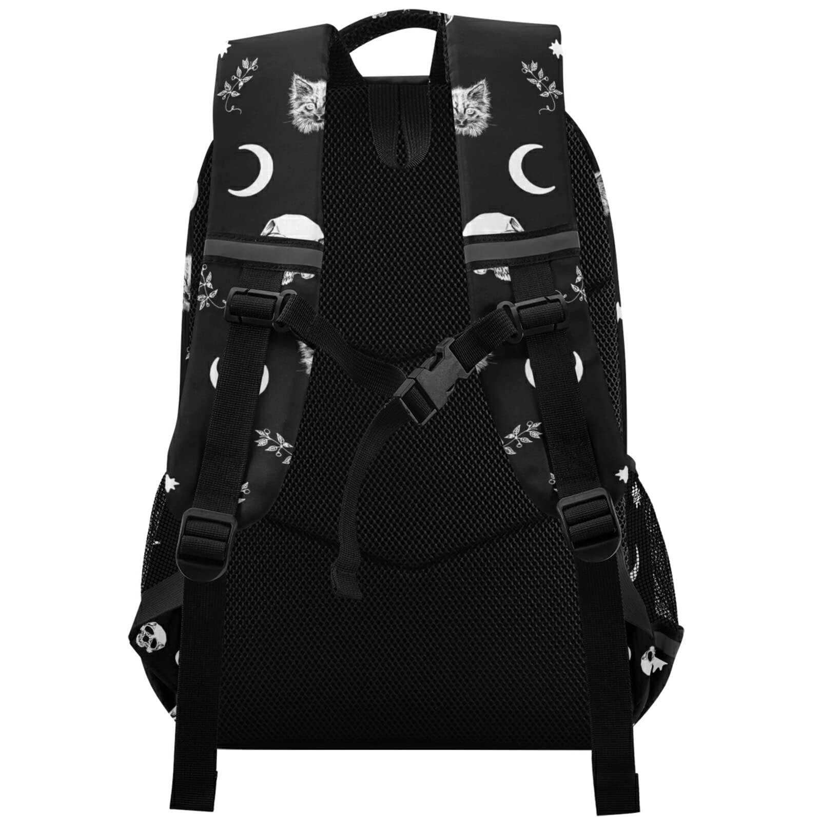 Children's School Bags, Skull Cat Moon School Backpacks, bookbag for Boys and Girls with Reflective Strips