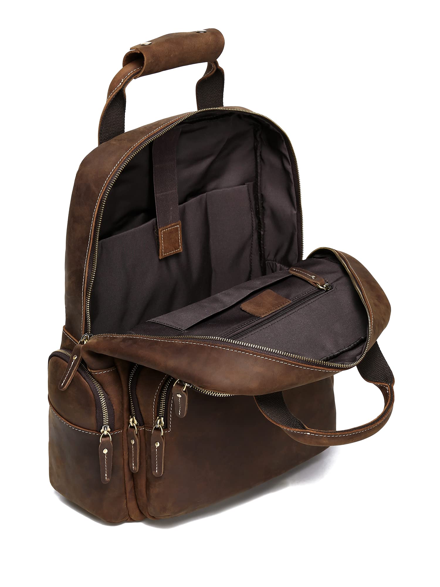 Taertii Vintage Full Grain Genuine Leather Backpack For Men 18'' Laptop Bag Large Capacity Business Weekender Travel Hiking Shoulder Daypacks Rucksack - Brown