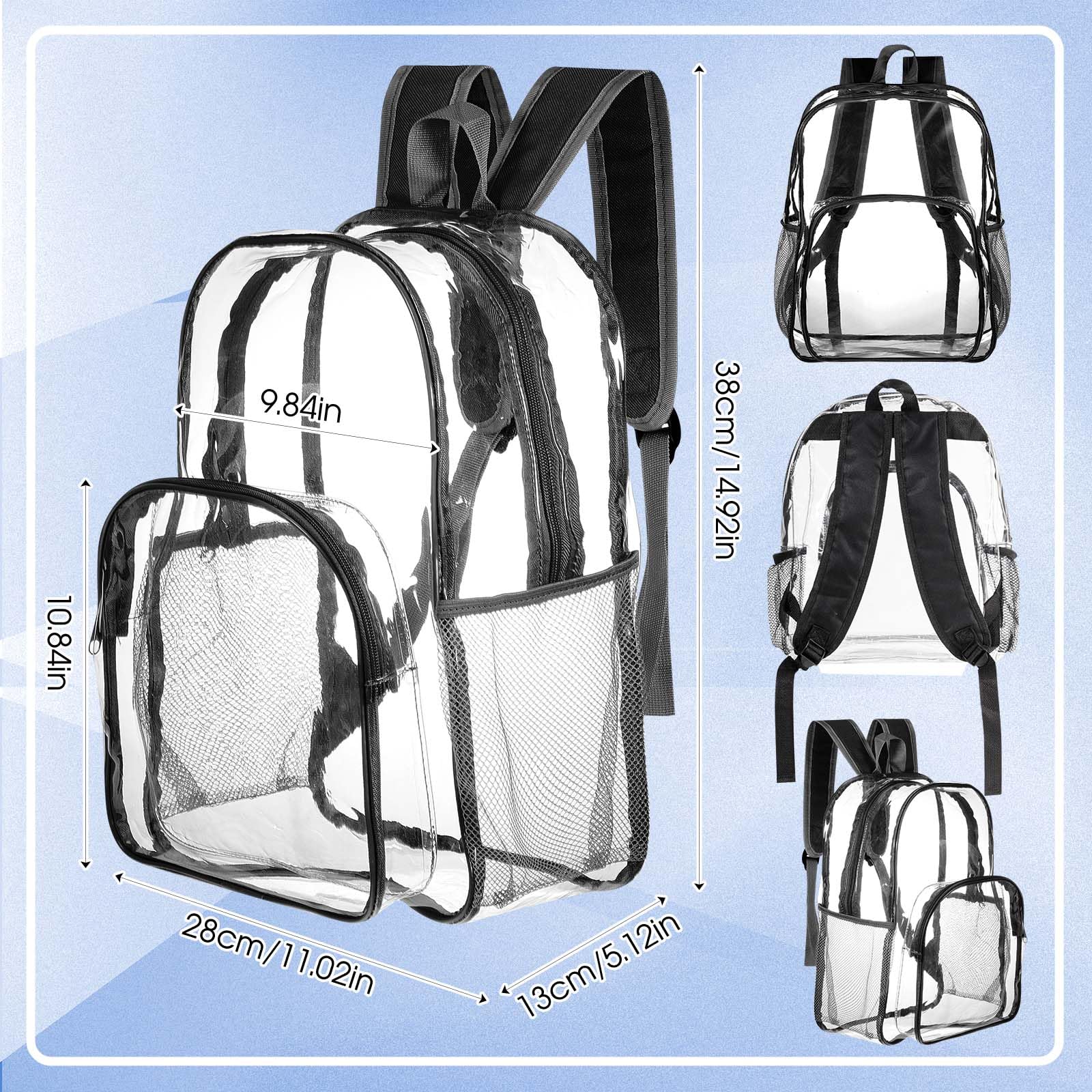 6 Pcs Clear Backpack for Stadium Approved Heavy Duty Clear Bookbags Rugby Game Transparent See Through Backpacks for Stadium Waterproof Concert Sports Work School Security