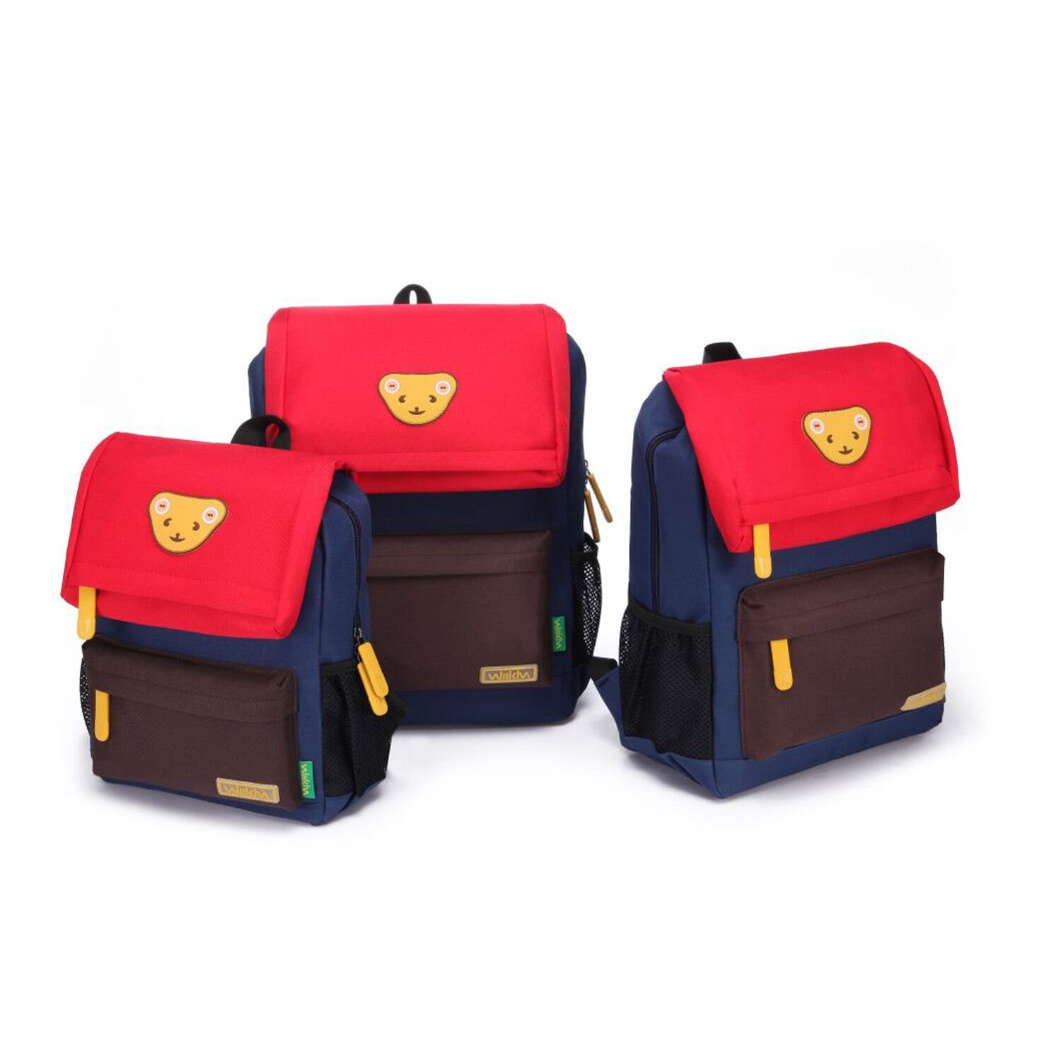 Willikiva Cute Bear Kids School Backpack for Children Elementary School Bags Girls Boys Bookbags (Red/Coffee/Royalblue, Small)