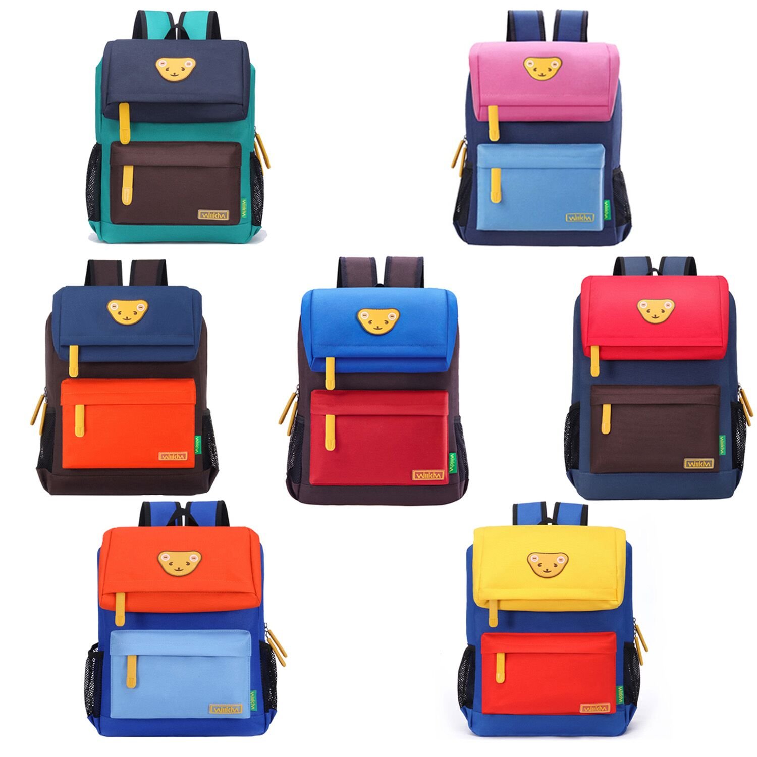 Willikiva Cute Bear Kids School Backpack for Children Elementary School Bags Girls Boys Bookbags (Red/Coffee/Royalblue, Small)