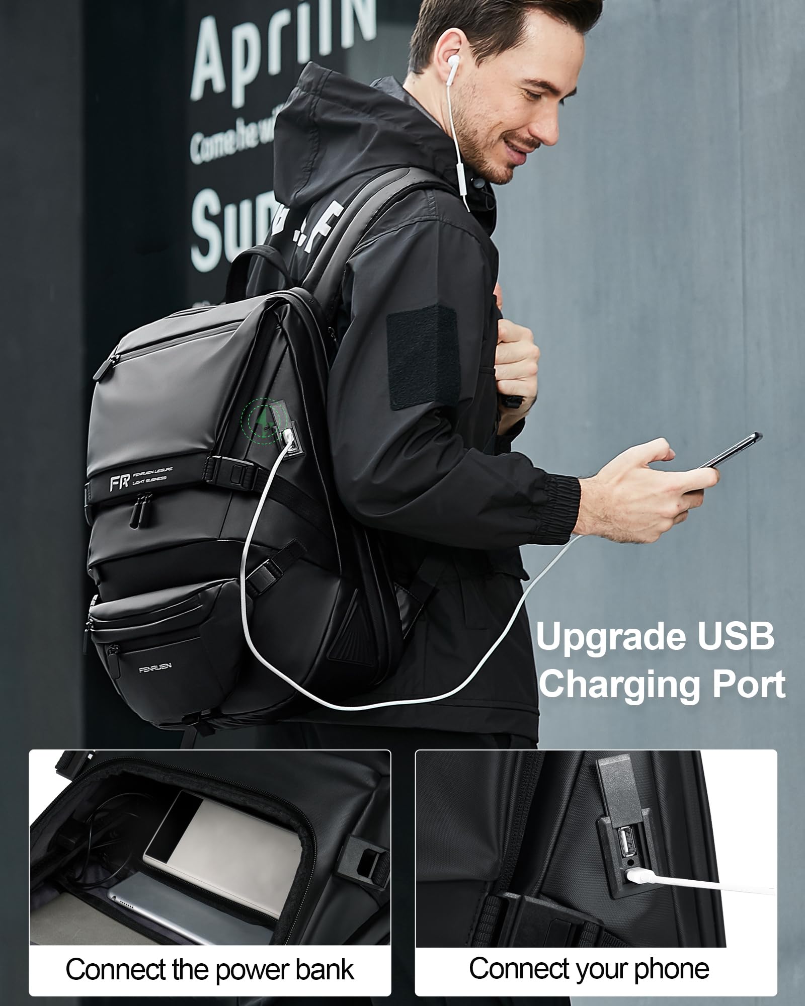 FENRUIEN 17 Inch Large Laptop Backpack, 2 Sets - Premium Casual Day Pack Bundled With Crossbody Bag, Unique Modern USB Casual Backpack