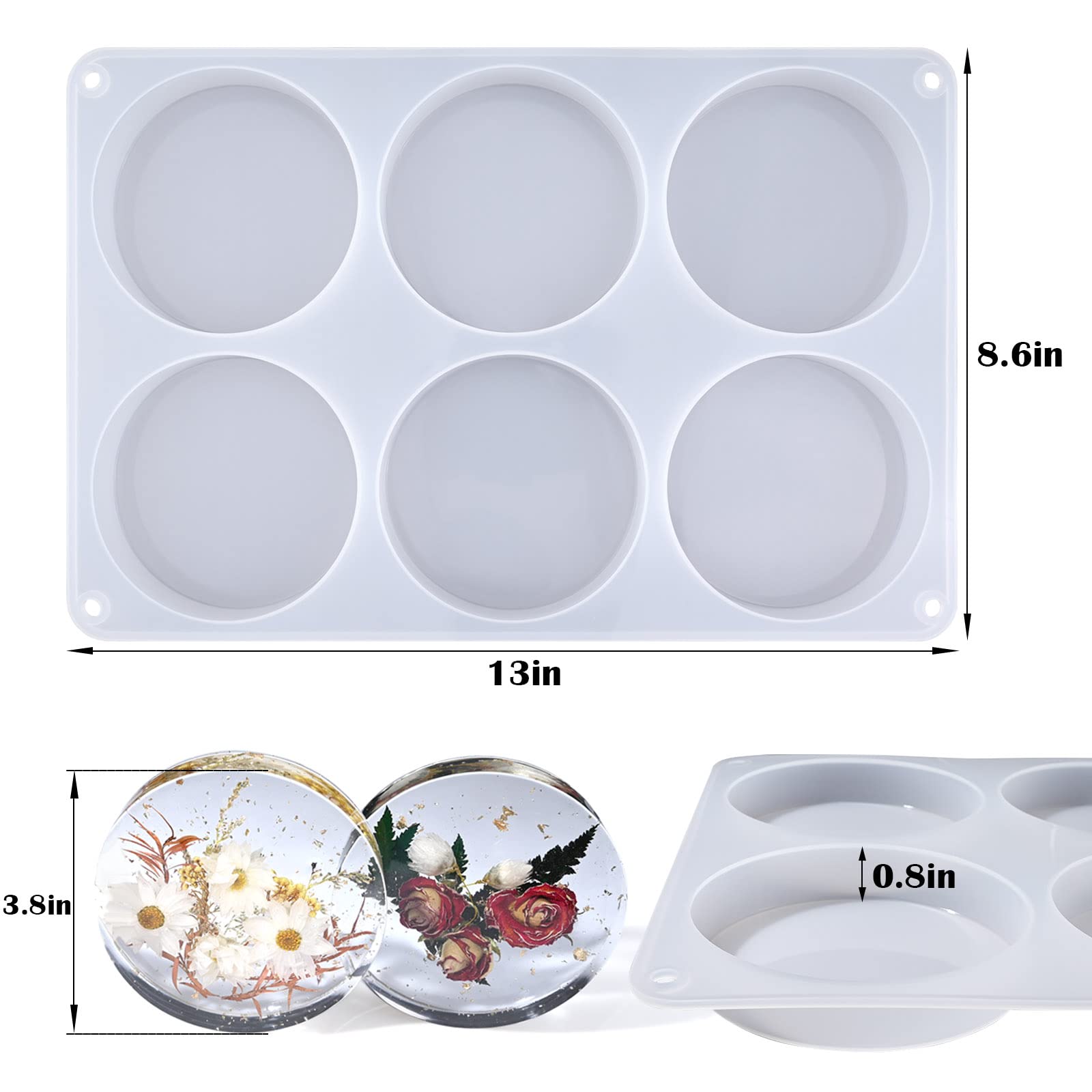 Resin Coaster Molds 6-Cavity Thick Round Coaster Silicone Molds for Resin Casting, Large Coaster Molds for Epoxy Resin DIY Custom Coasters Resin Art Gifts Home Decoration
