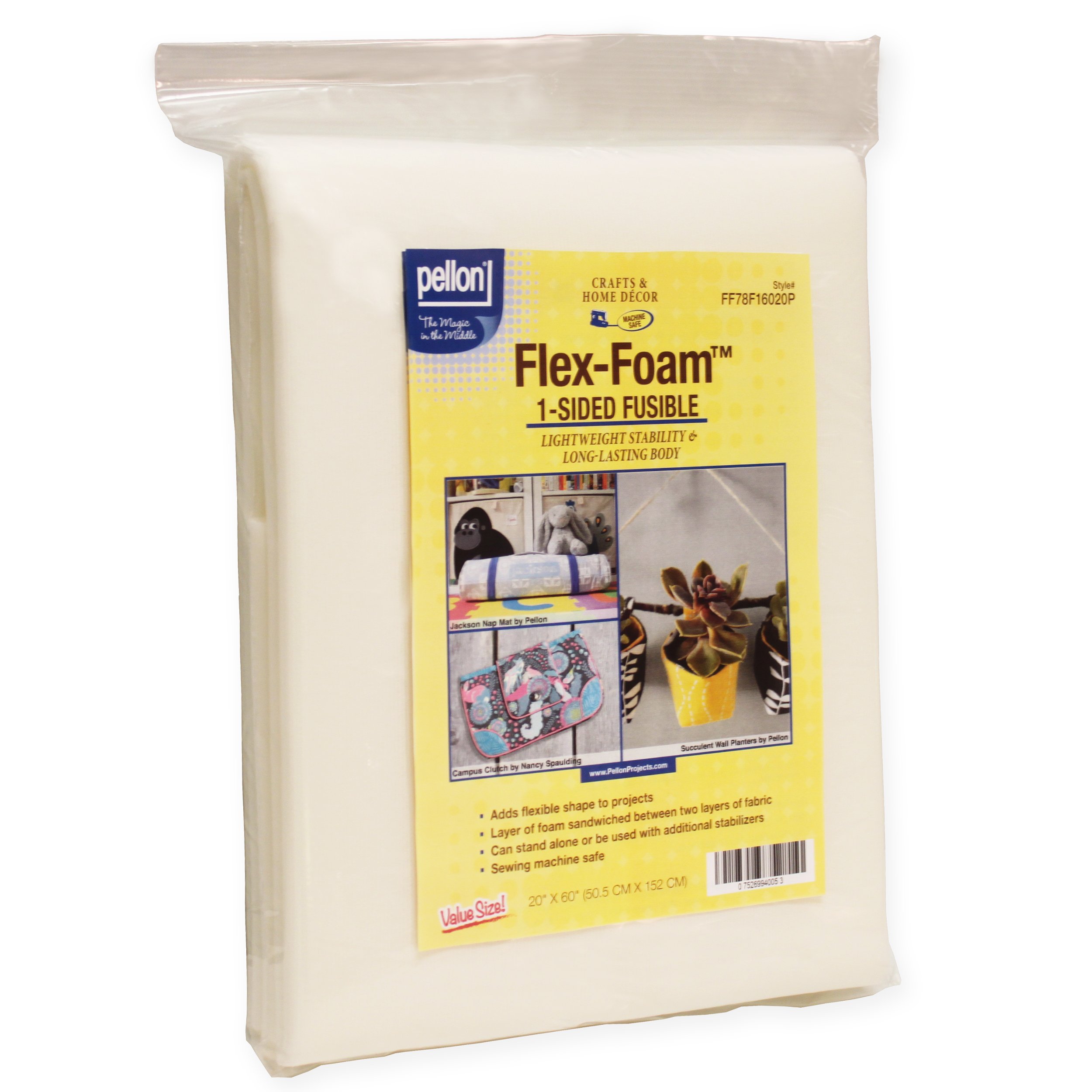 Pellon FF78F16020P Flex-Foam 1-Sided Fusible Stabilizer, 20" x 60" , White