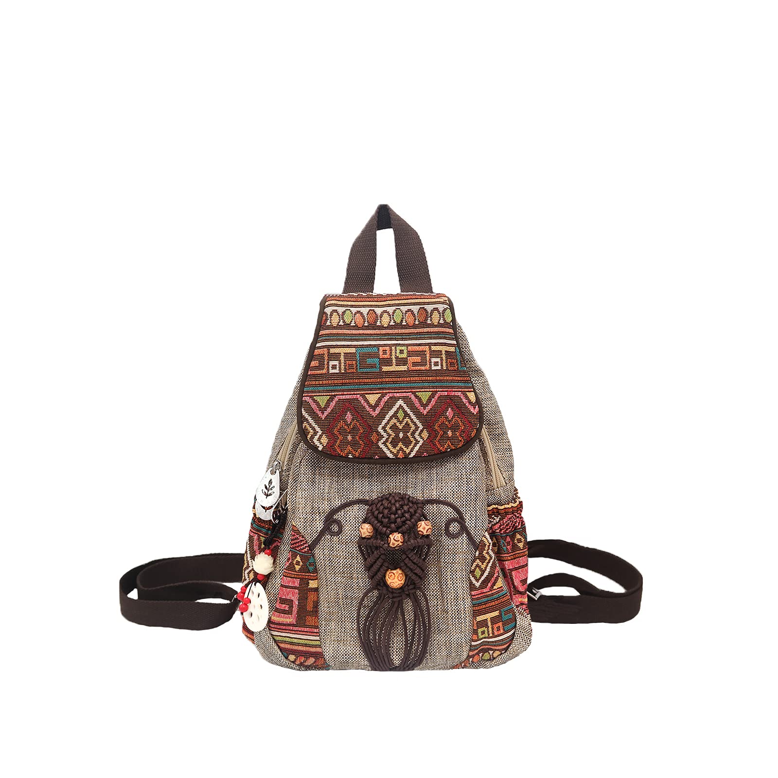 HUANGGUOSHU Backpacks For Women Sling Backpack Casual Canvas Backpack Convertible For Girl Boho Hand-Woven Exquisite Knitting Backpack With Lots Of Pockets Gift For Young Adult Women