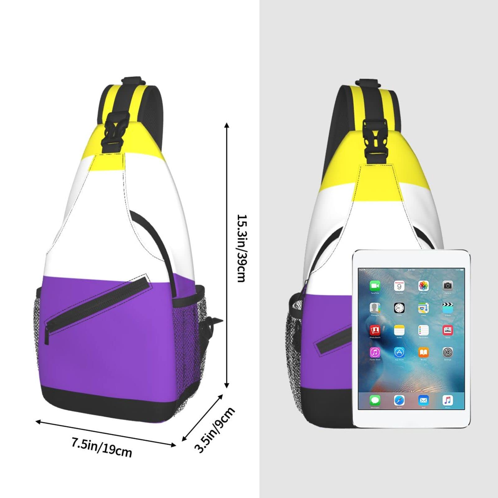 Hicyyu Non-Binary Pride Flag Outdoor Crossbody Shoulder Bag For Unisex Young Adult Hiking Sling Backpack