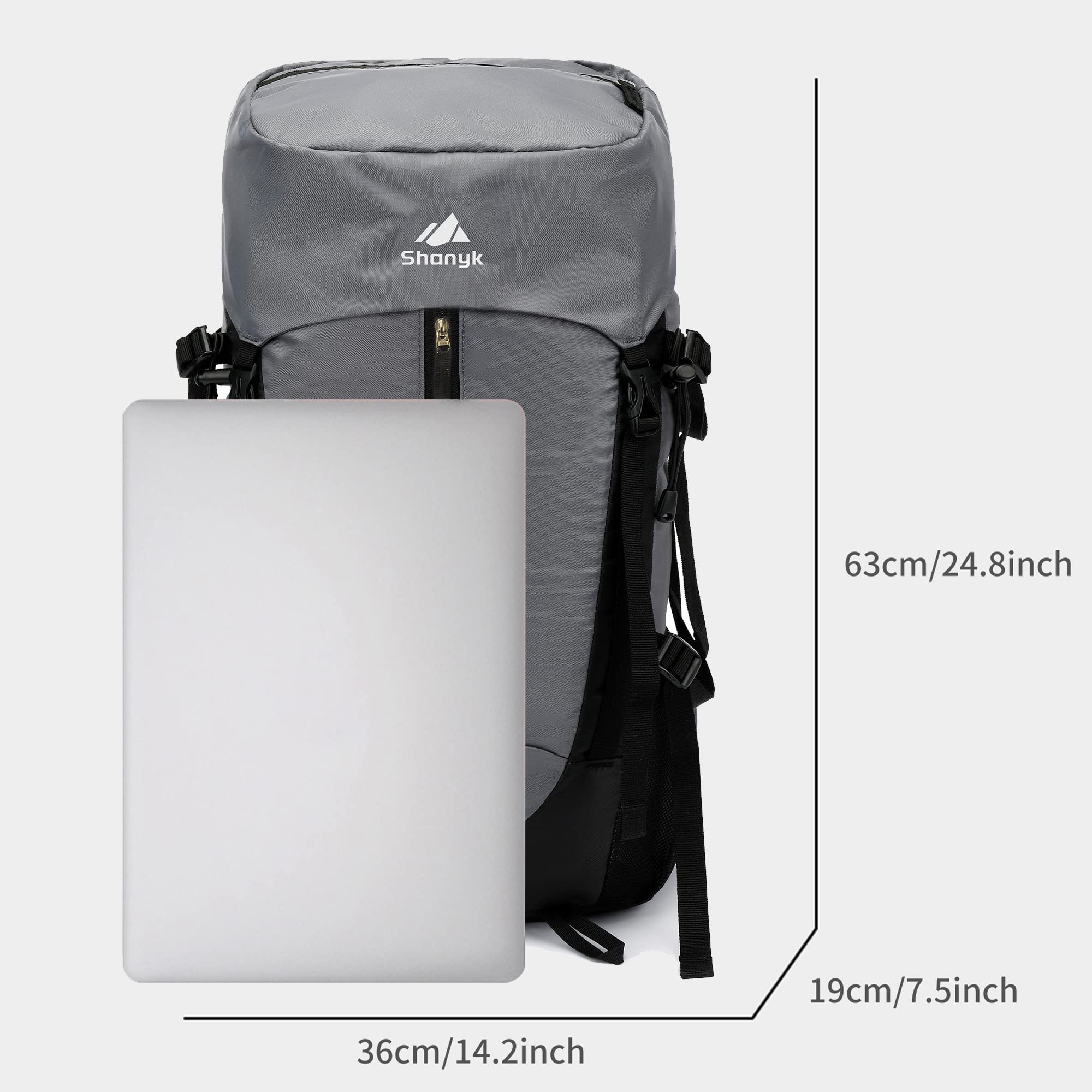 Shanyk Waterproof Hiking Backpack 36L | Lightweight Daypack with Rain Cover for Travel Outdoor Sports Camping Backpacking (Grey)