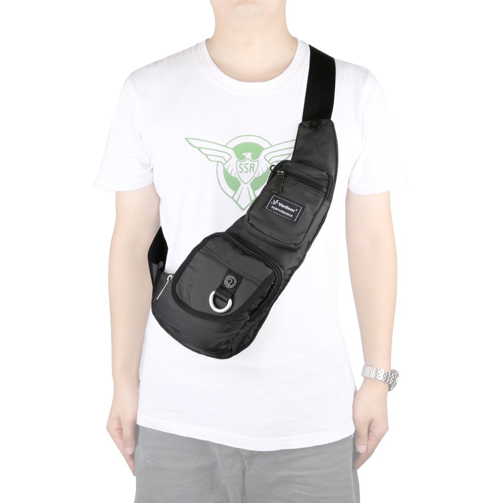 Sling Bag, Vanlison Small Sling Backpack, Small Chest Bag - Small Crossbody Bag For Men Women, Lightweight Shoulder Bag Black