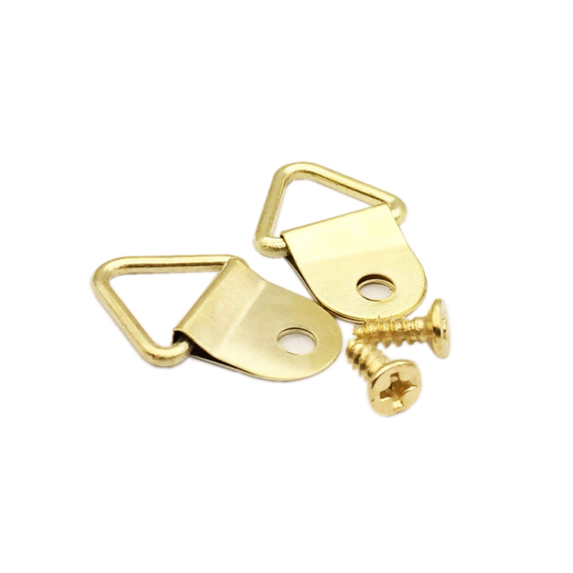 EesTeck 100 Pack Small Triangle Ring Steel Picture Hangers with Screws Picture Frames Picture Hang Solutions for Hanging Clock Paintings Artwork Picture Frame Hook Photos(Gold)