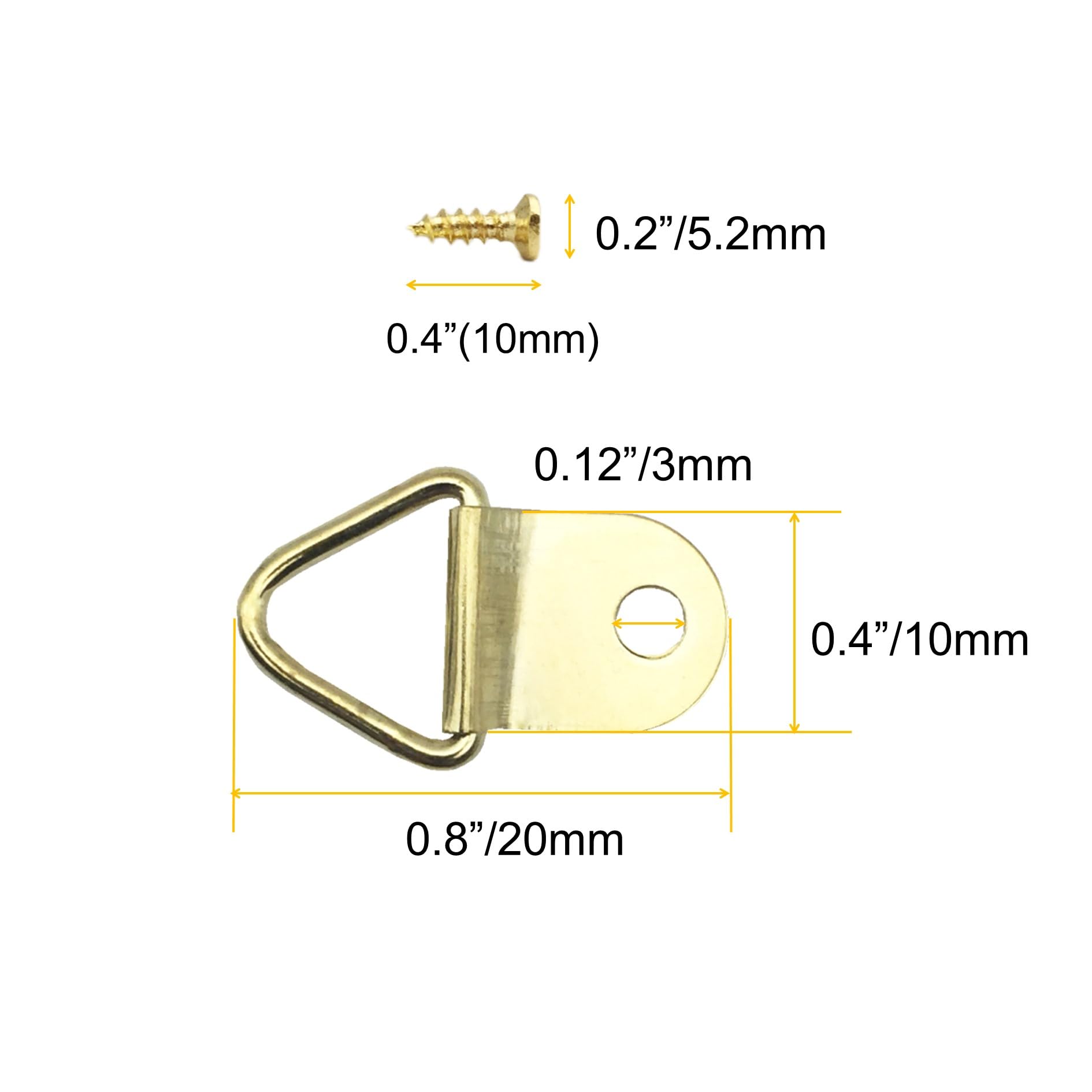 EesTeck 100 Pack Small Triangle Ring Steel Picture Hangers with Screws Picture Frames Picture Hang Solutions for Hanging Clock Paintings Artwork Picture Frame Hook Photos(Gold)