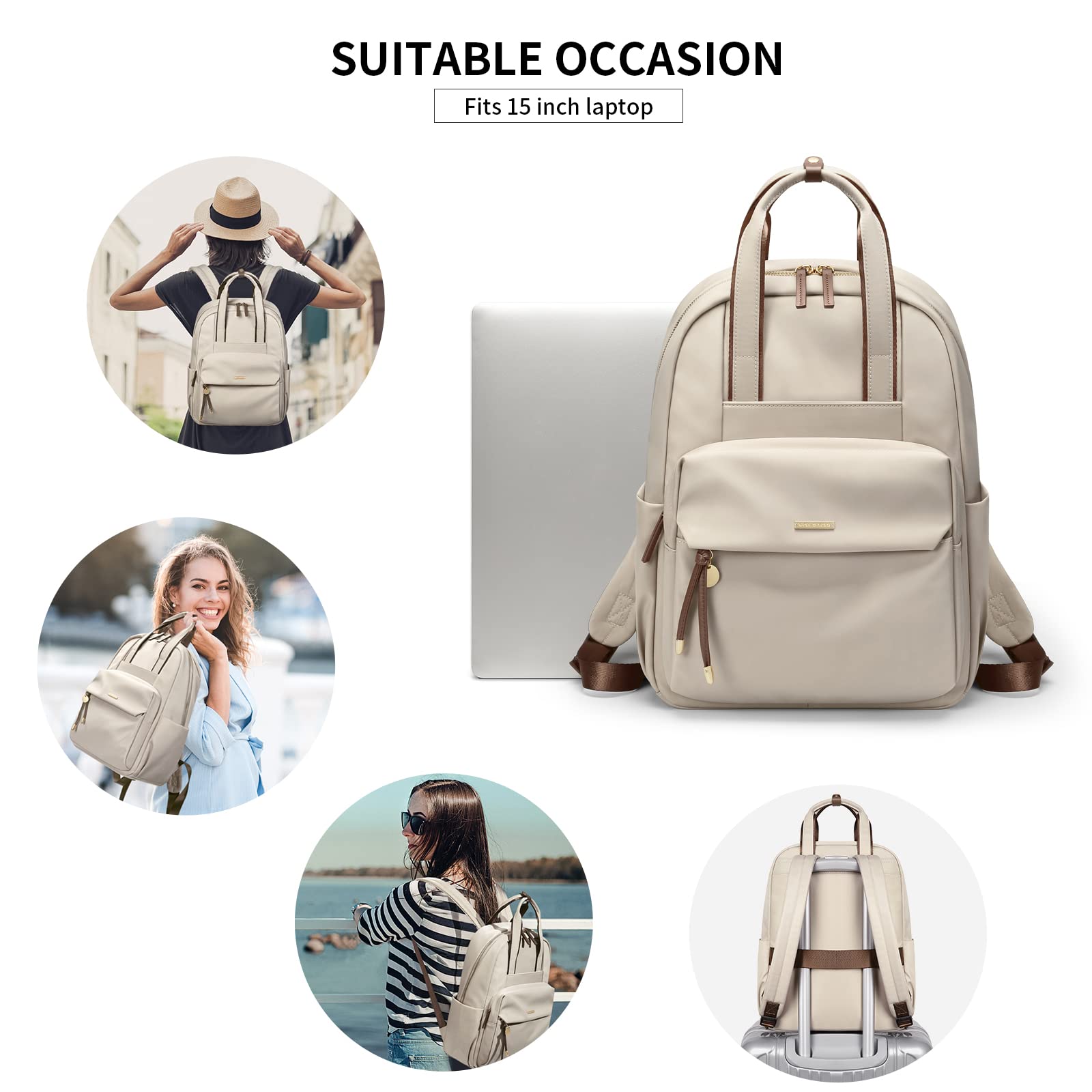 GOLF SUPAGS Laptop Backpack for Women Top-Handle Computer Bag Work Travel College Backpack Purse Fits 14 Inch Notebook (Apricot)
