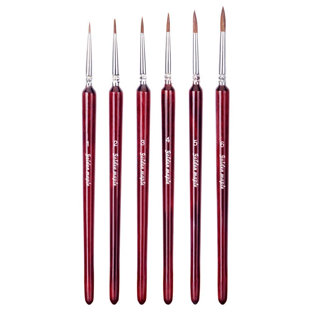 Professional Sable Hair Detail Paint Brush Set - 6 Miniature Art Brushes for Fine Detailing & Art Painting - Acrylic, Watercolor, Oil - Miniatures, Models.