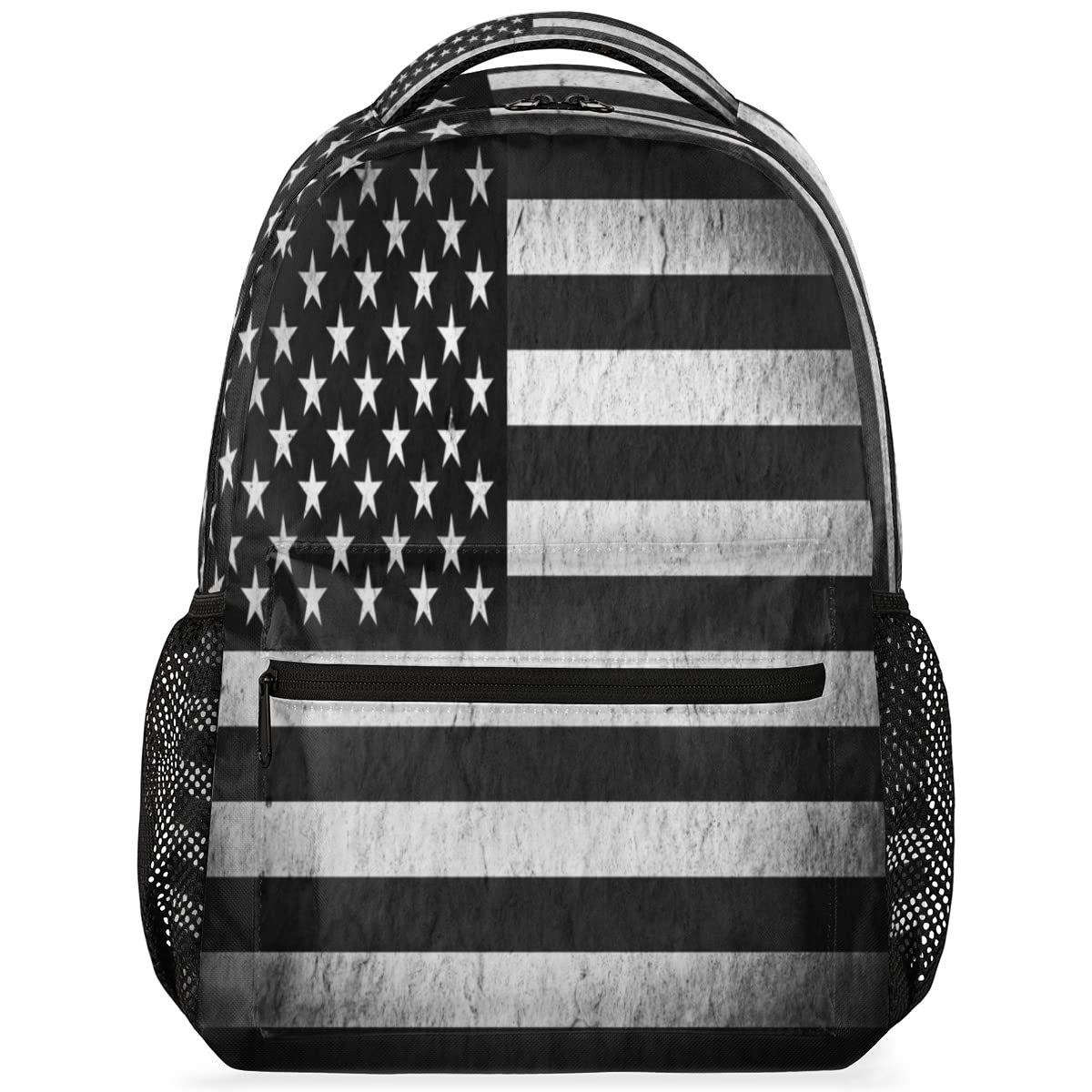 White Black American Flag Backpack for Women Men Waterproof Travel Bookbag with Adjustable Shoulder Strap Backpack Travel Laptop Backpack for College School Work Hiking Camping 16 inch
