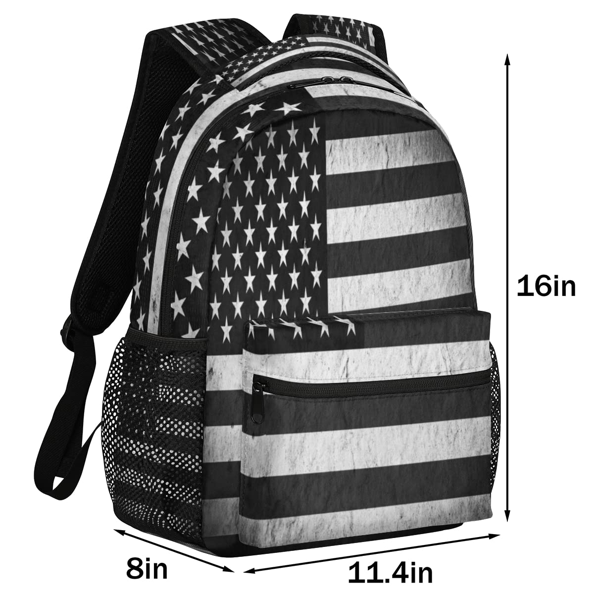 White Black American Flag Backpack for Women Men Waterproof Travel Bookbag with Adjustable Shoulder Strap Backpack Travel Laptop Backpack for College School Work Hiking Camping 16 inch
