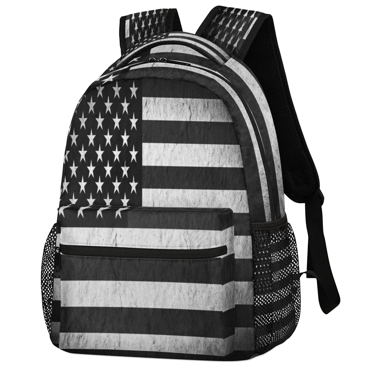 White Black American Flag Backpack for Women Men Waterproof Travel Bookbag with Adjustable Shoulder Strap Backpack Travel Laptop Backpack for College School Work Hiking Camping 16 inch