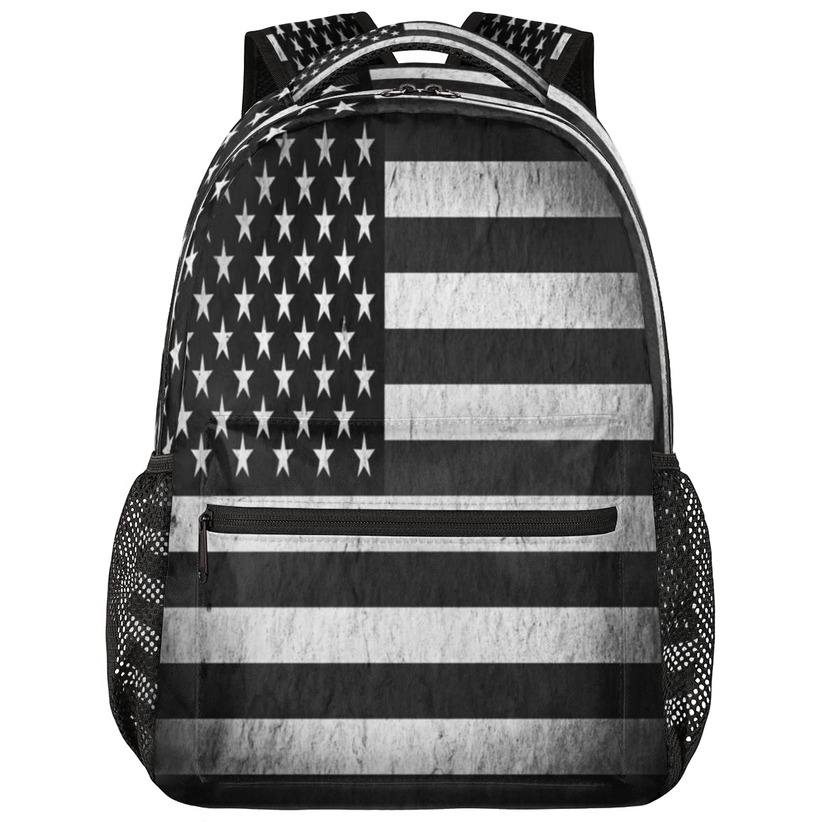 White Black American Flag Backpack for Women Men Waterproof Travel Bookbag with Adjustable Shoulder Strap Backpack Travel Laptop Backpack for College School Work Hiking Camping 16 inch
