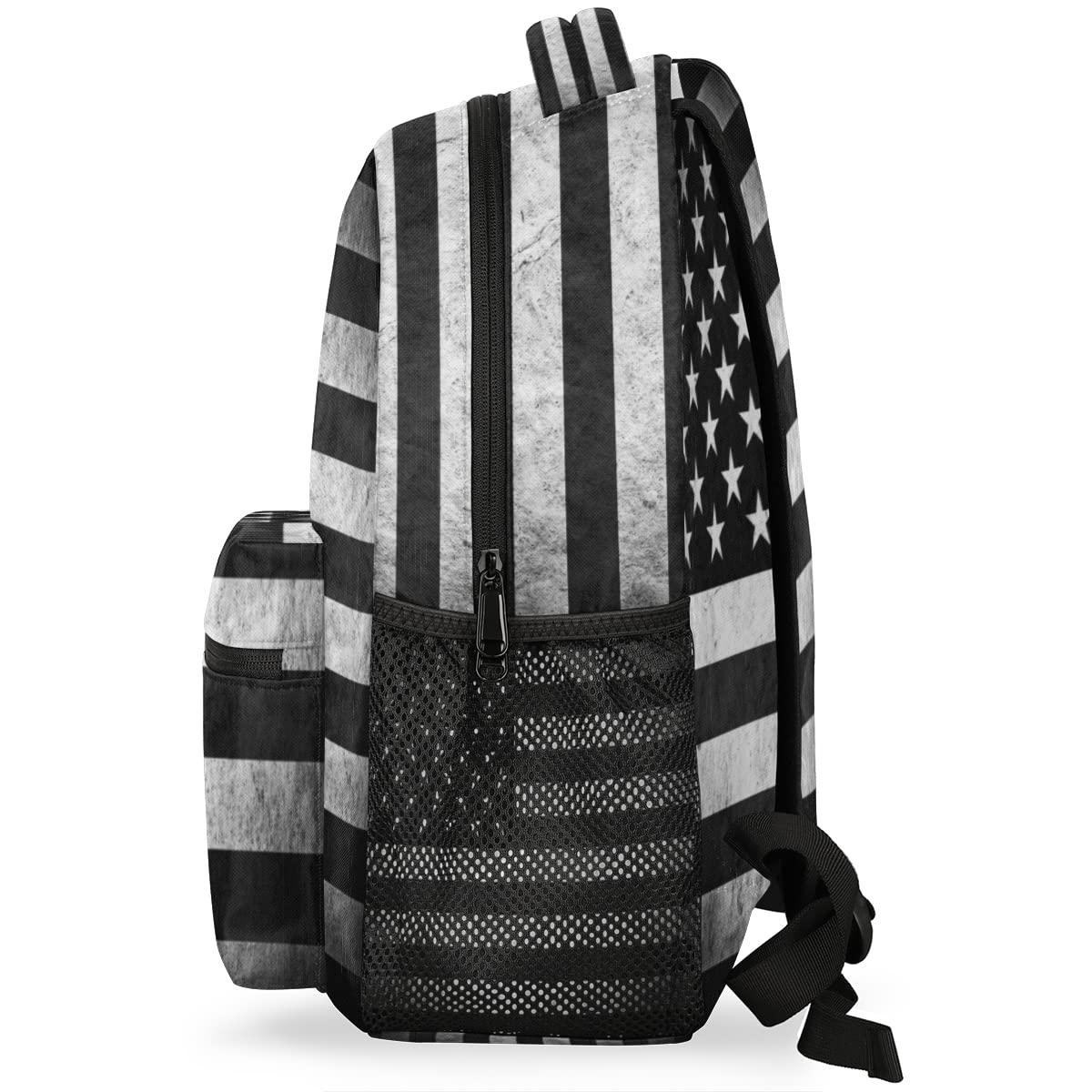 White Black American Flag Backpack for Women Men Waterproof Travel Bookbag with Adjustable Shoulder Strap Backpack Travel Laptop Backpack for College School Work Hiking Camping 16 inch