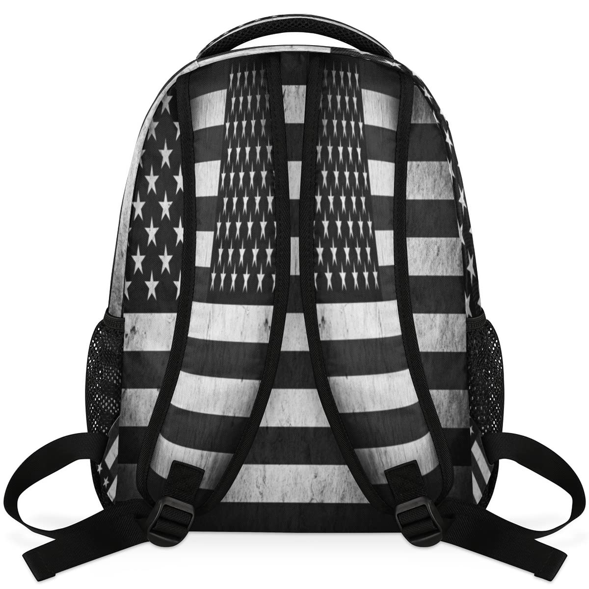 White Black American Flag Backpack for Women Men Waterproof Travel Bookbag with Adjustable Shoulder Strap Backpack Travel Laptop Backpack for College School Work Hiking Camping 16 inch