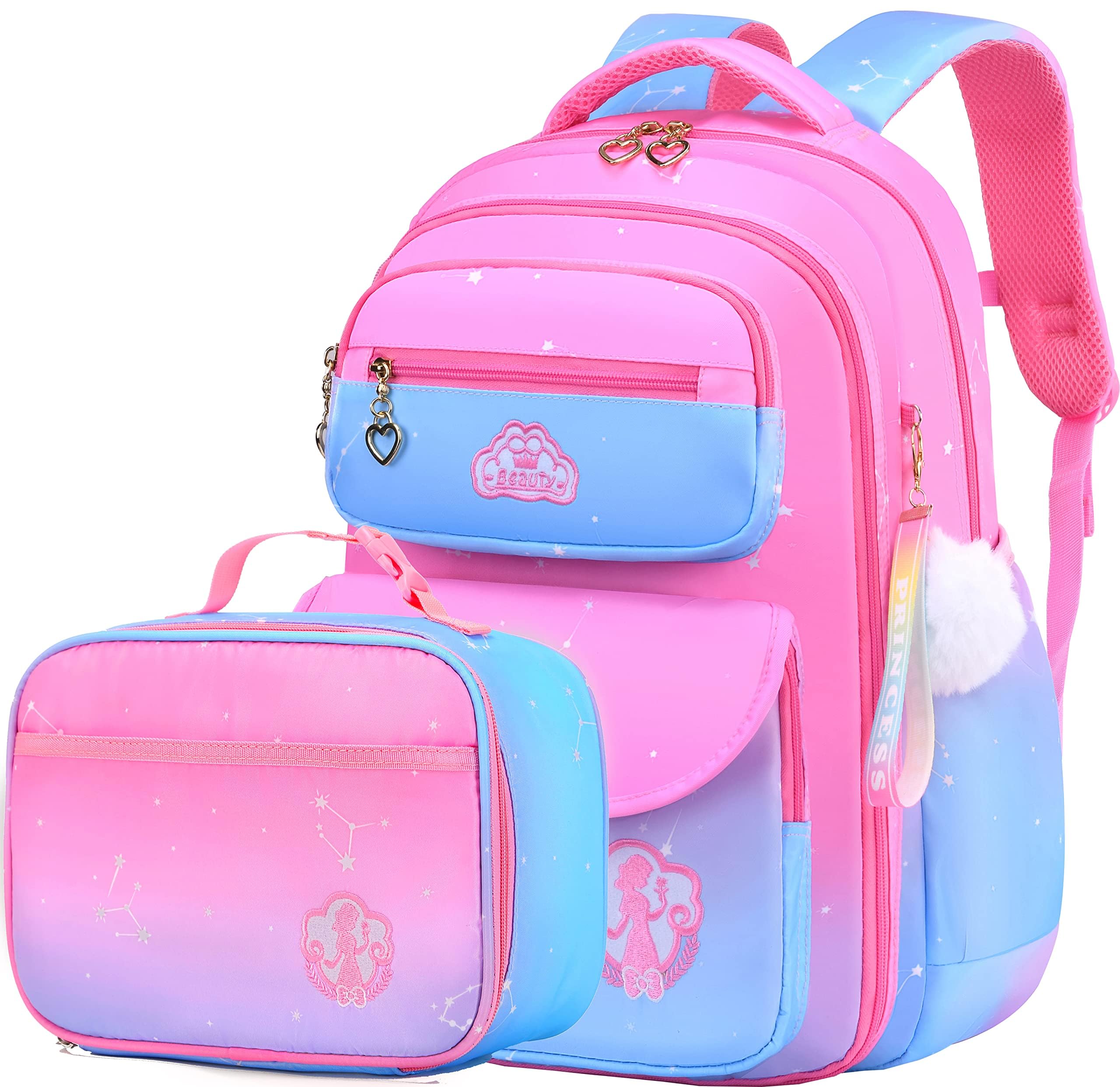 Backpack for Girls, Waterproof Kids Backpacks Princess School Bag Pink Bookbags Cute Travel Daypack