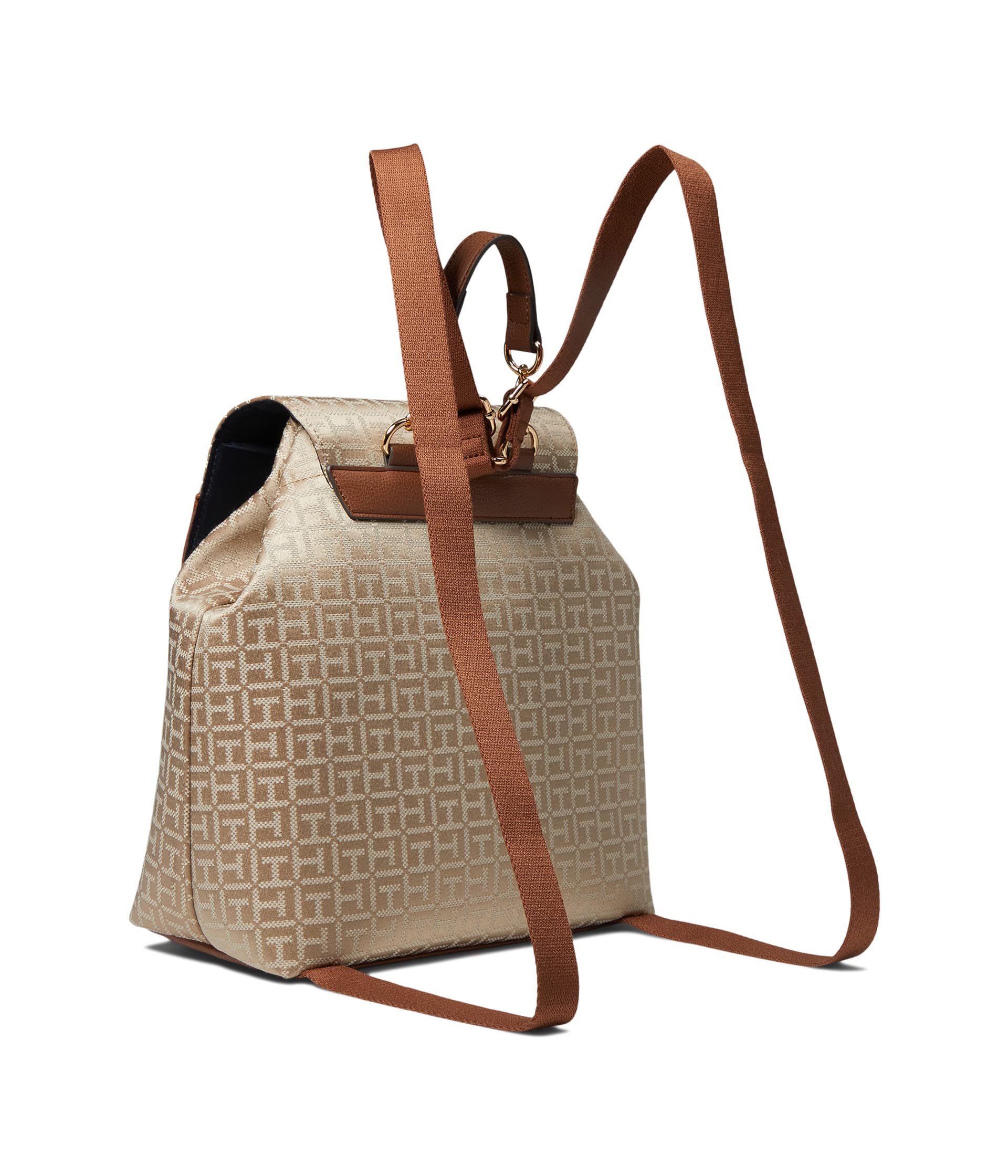 Tommy Hilfiger Camilla II Flap Backpack-Square Monogram Jacquard Khaki Tonal One Size