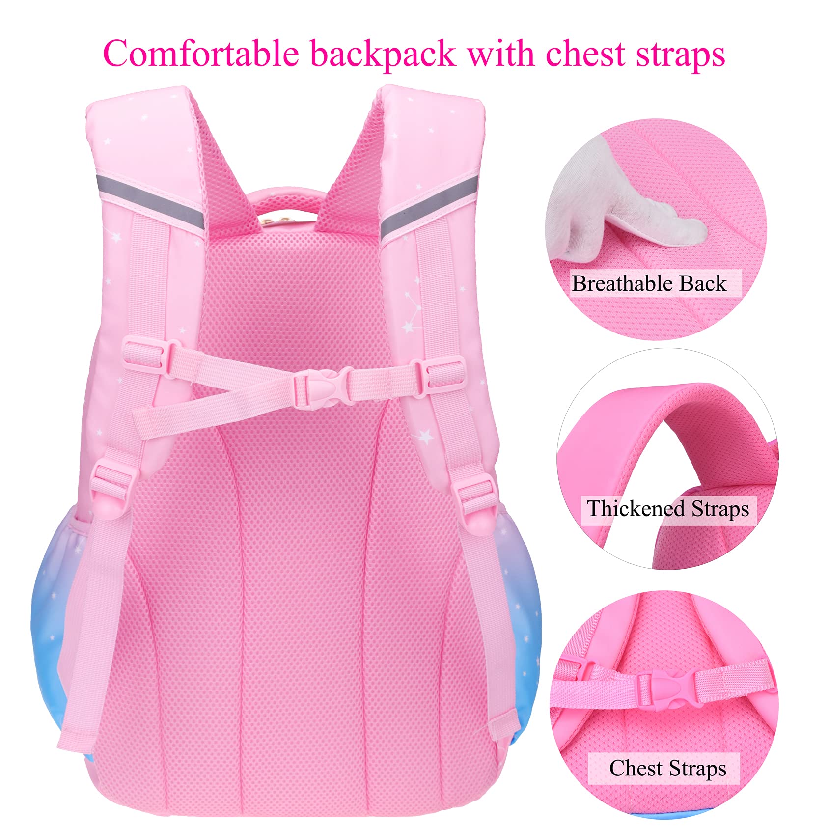 Backpack for Girls, Waterproof Kids Backpacks Princess School Bag Pink Bookbags Cute Travel Daypack