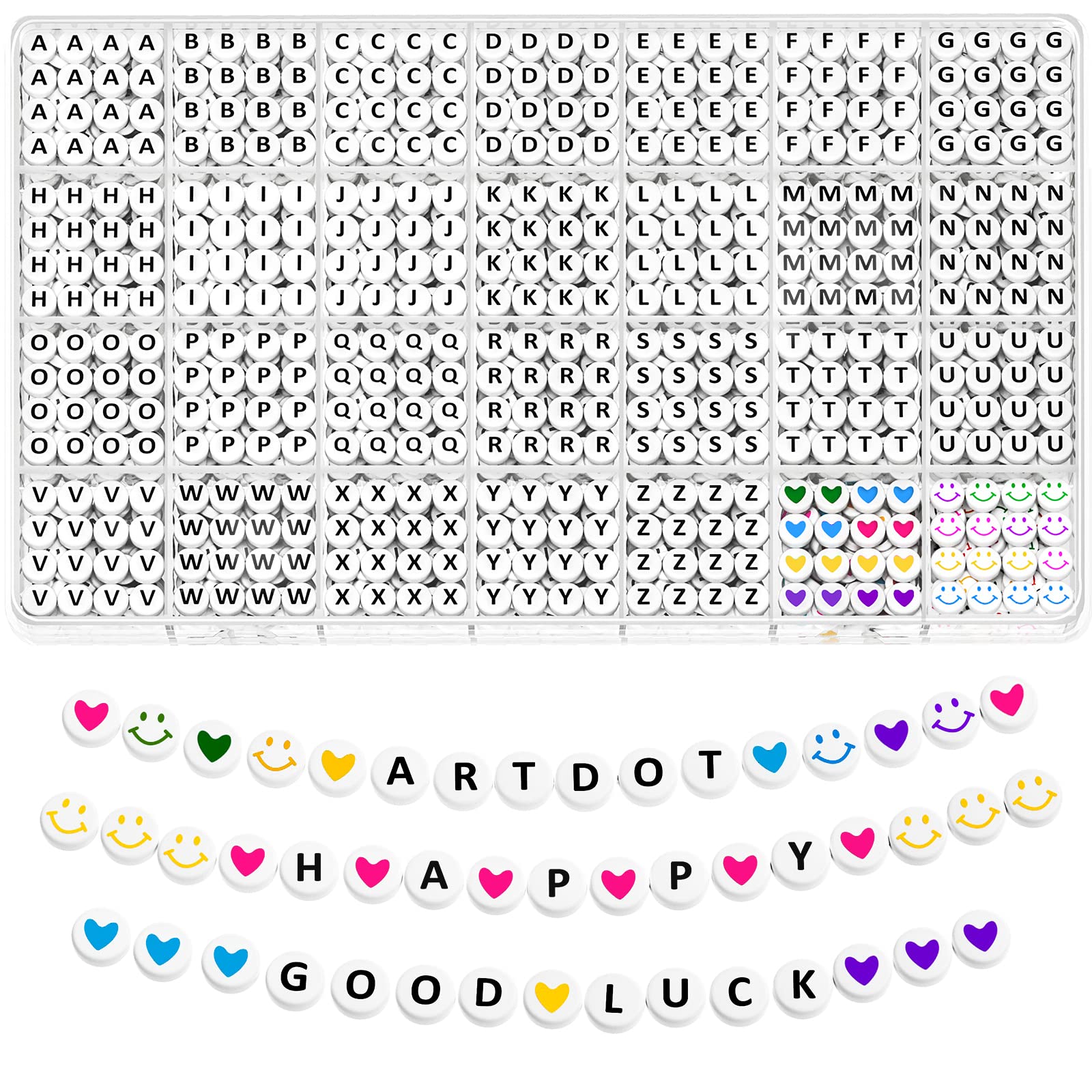 ARTDOT Letter Beads for Jewelry Bracelets Making, 1400 PCS 28 Styles Alphabet Smiley Face Heart Beads kit Crafts for Girls