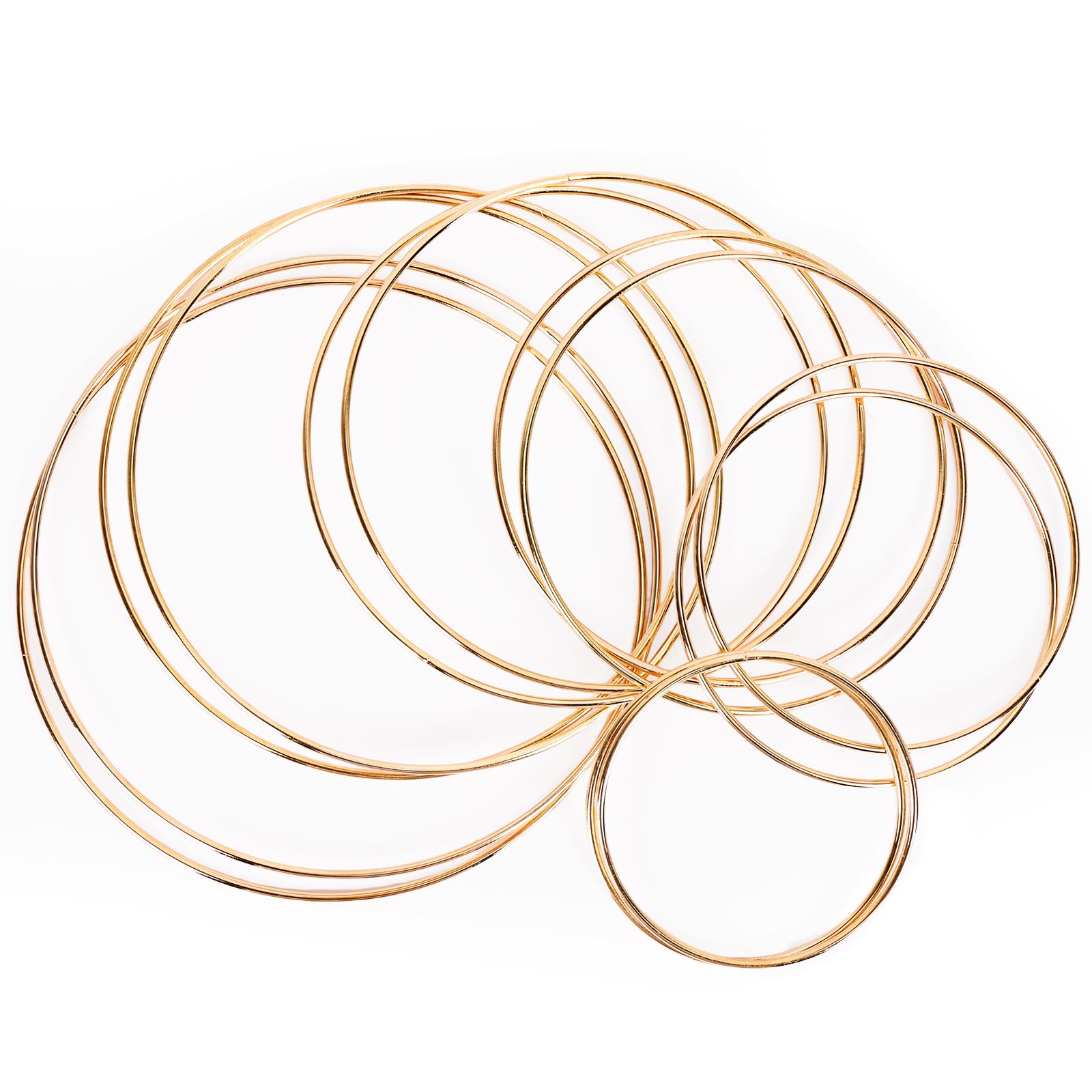 Outuxed 12pcs Dream Catcher Rings Gold Metal Hoops Craft Hoops Macrame Creations Rings Supplies for Crafts, 6 Sizes