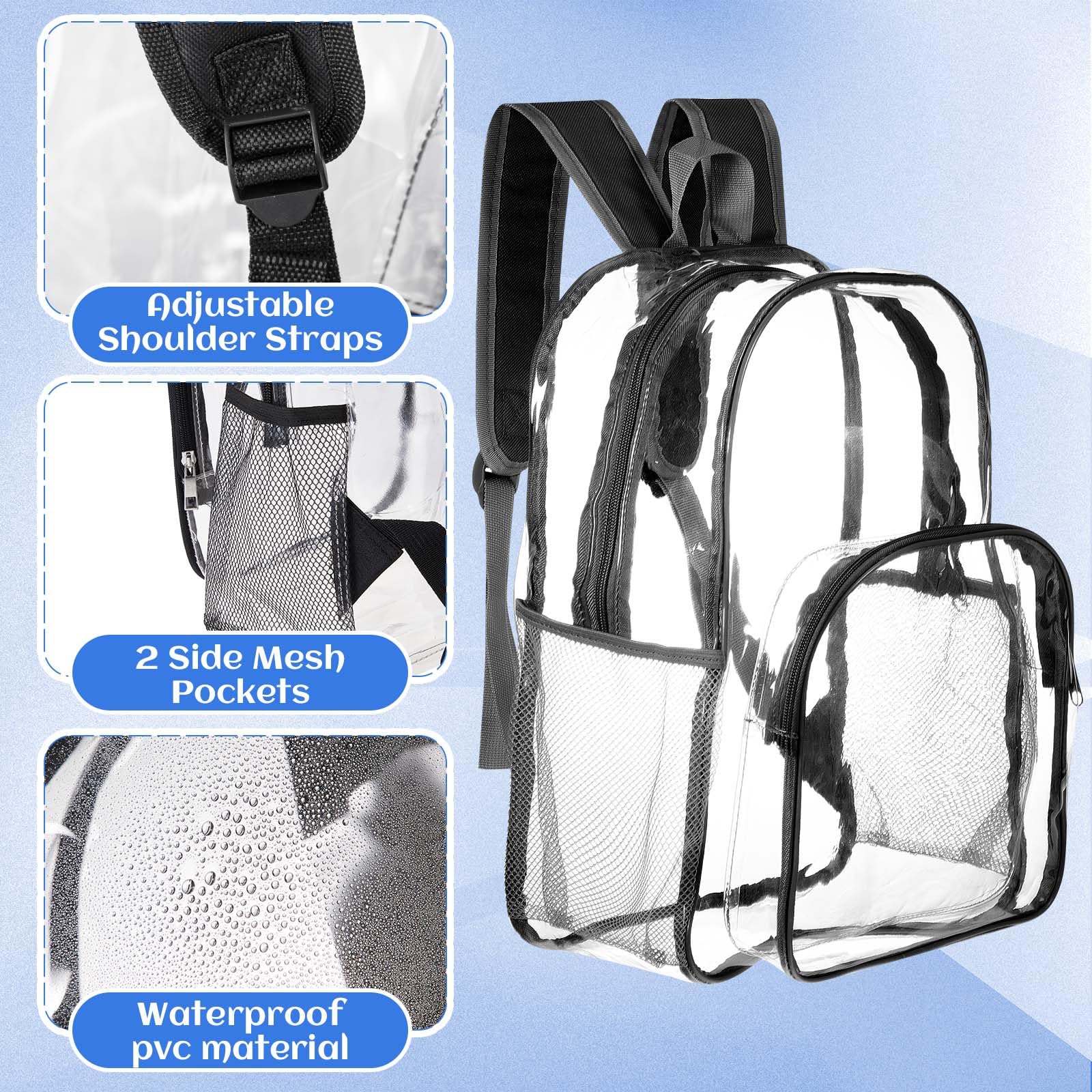 12 Pcs Clear Backpack Heavy Duty Clear Bookbags Clear Backpack Stadium Approved 17 Transparent See Through Backpacks for Stadium, Concert, Sports, Work, School, Security