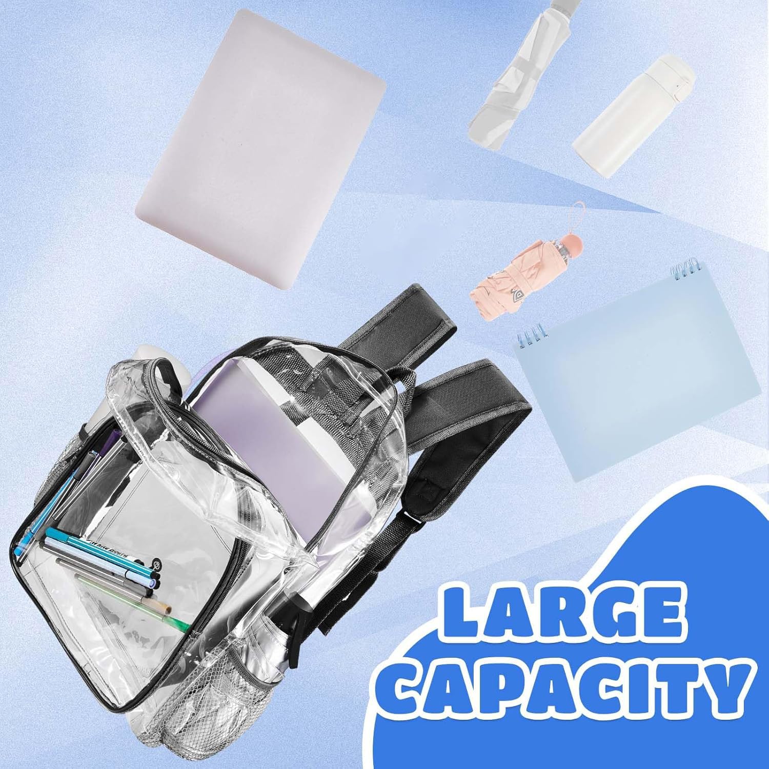 12 Pcs Clear Backpack Heavy Duty Clear Bookbags Clear Backpack Stadium Approved 17 Transparent See Through Backpacks for Stadium, Concert, Sports, Work, School, Security