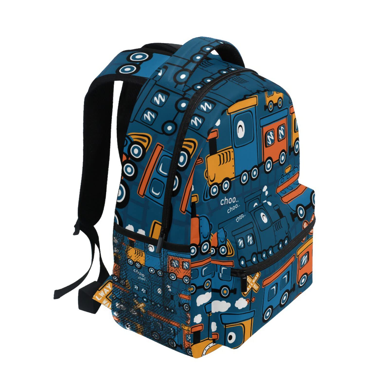 Krafig Colorful Funny Cartoon Steam Train Boys Girls Kids School Backpacks Bookbag, Elementary School Bag Travel Backpack Daypack