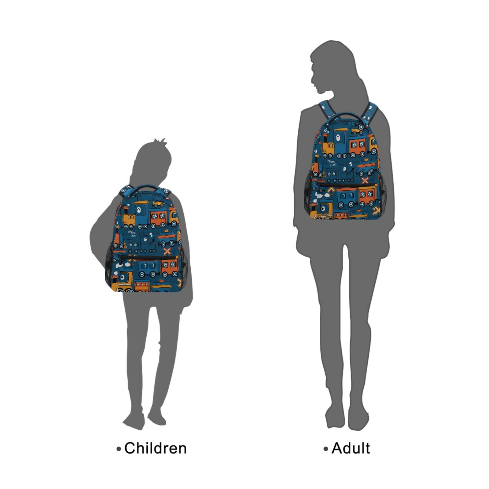 Krafig Colorful Funny Cartoon Steam Train Boys Girls Kids School Backpacks Bookbag, Elementary School Bag Travel Backpack Daypack