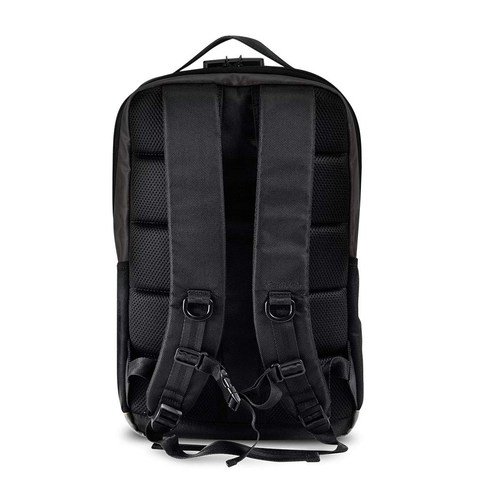 Skunk SoHo Backpack - Smell Proof - Weather Resistant - With Combination Lock (Black/Black Leather)