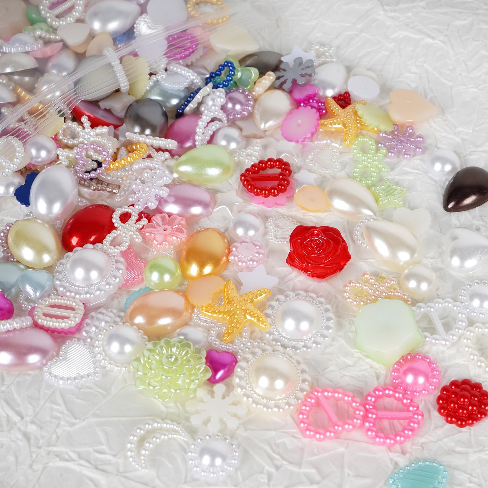 Chenkou Craft Random 100g/lot (Around 400pcs) 4-20mm Half Round Imitation Pearls Seastar Bow Rose Rhinestone Flat Back Pearl Bead Loose Beads