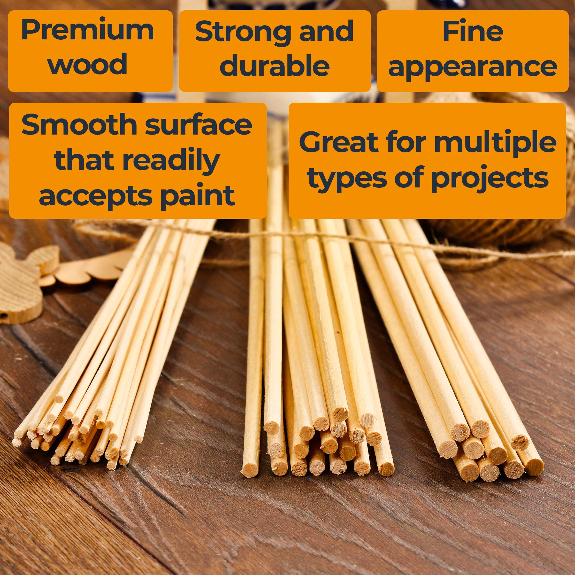 Wooden Dowel Rods for Craft - 60 pcs Round Wood Dowels 12 inch in Varying Sizes - 1/8, 3/16, 1/4 - Different Rods - Craft Sticks Round Dowels…