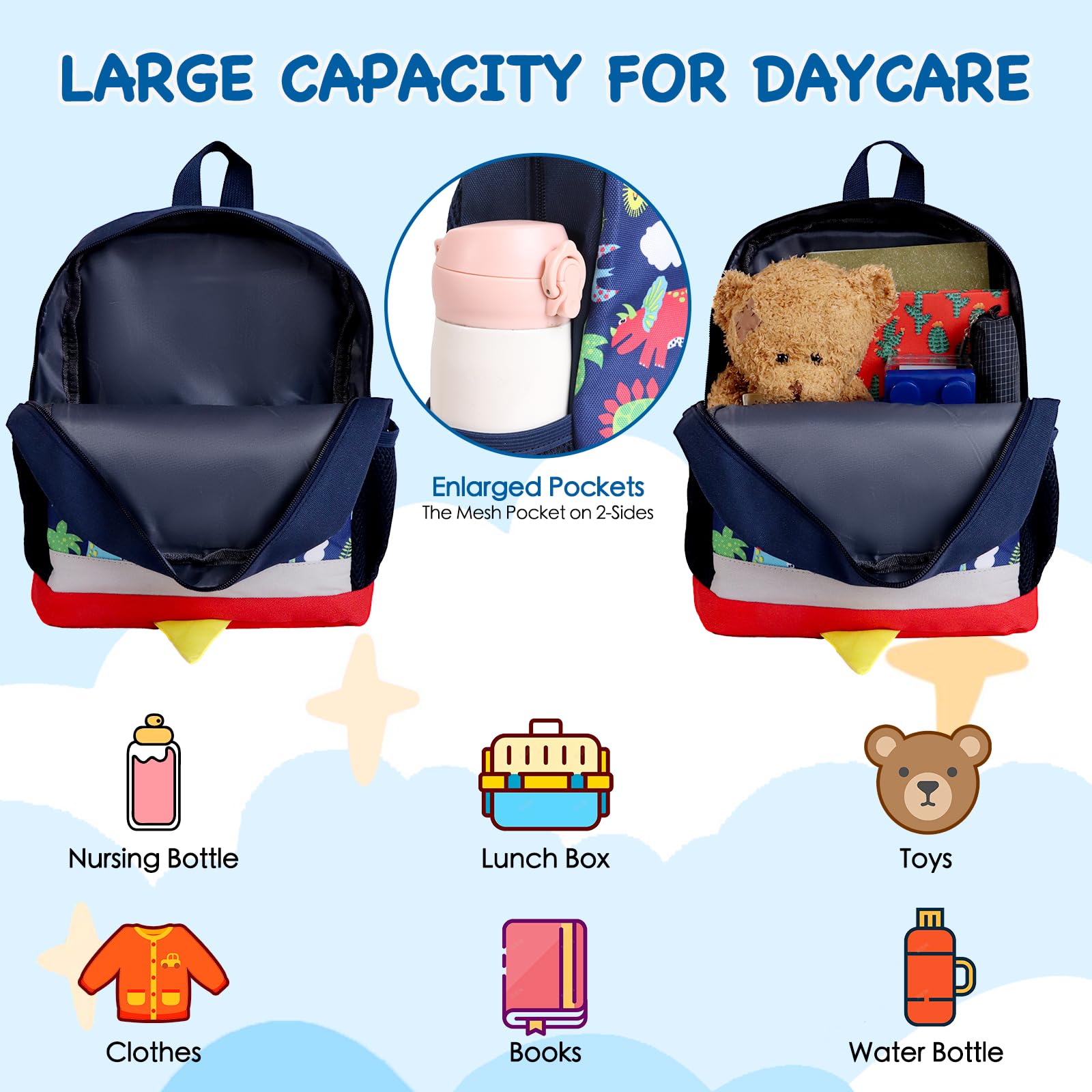 HWJIANFENG Kid Backpack Dinosaur Backpack Toddler Boy School Bag with Safety Rope Kindergarten Daycare Book Bag