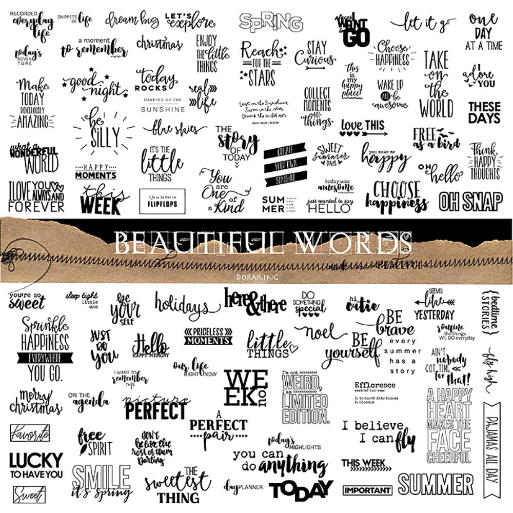 Doraking 90PCS Vintage Nice Words Sentences Sweet Happiness Stickers for Decoration Laptop Scrapbook Windows - Doraking No-Repeat Vintage Words Stickers